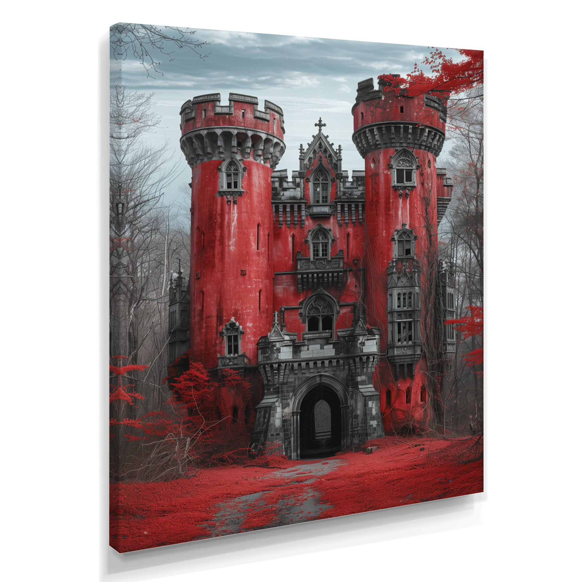 Design Art Monochrome Grey Red Autumn England Castle II - Castles Wall ...