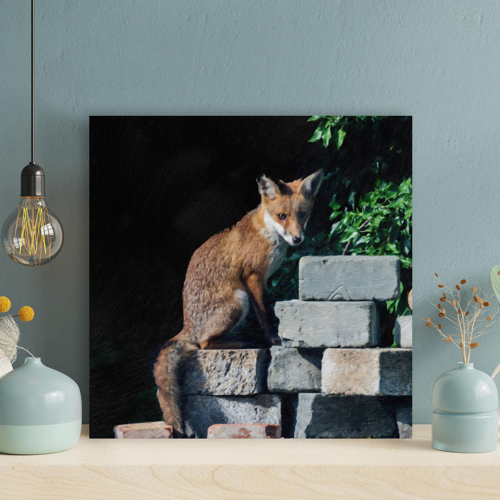 Loon Peak Brown Fox On Brown Brick Wall - 1 Piece Square Graphic Art ...
