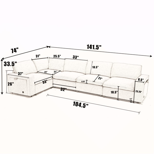 Brayden Studio Canapé modulaire modulaire avec chargement sans fil ...