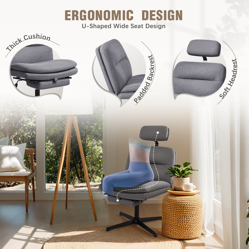 Ebern Designs Partia Ergonomic Swivel Office Task Chair with Footrest ...