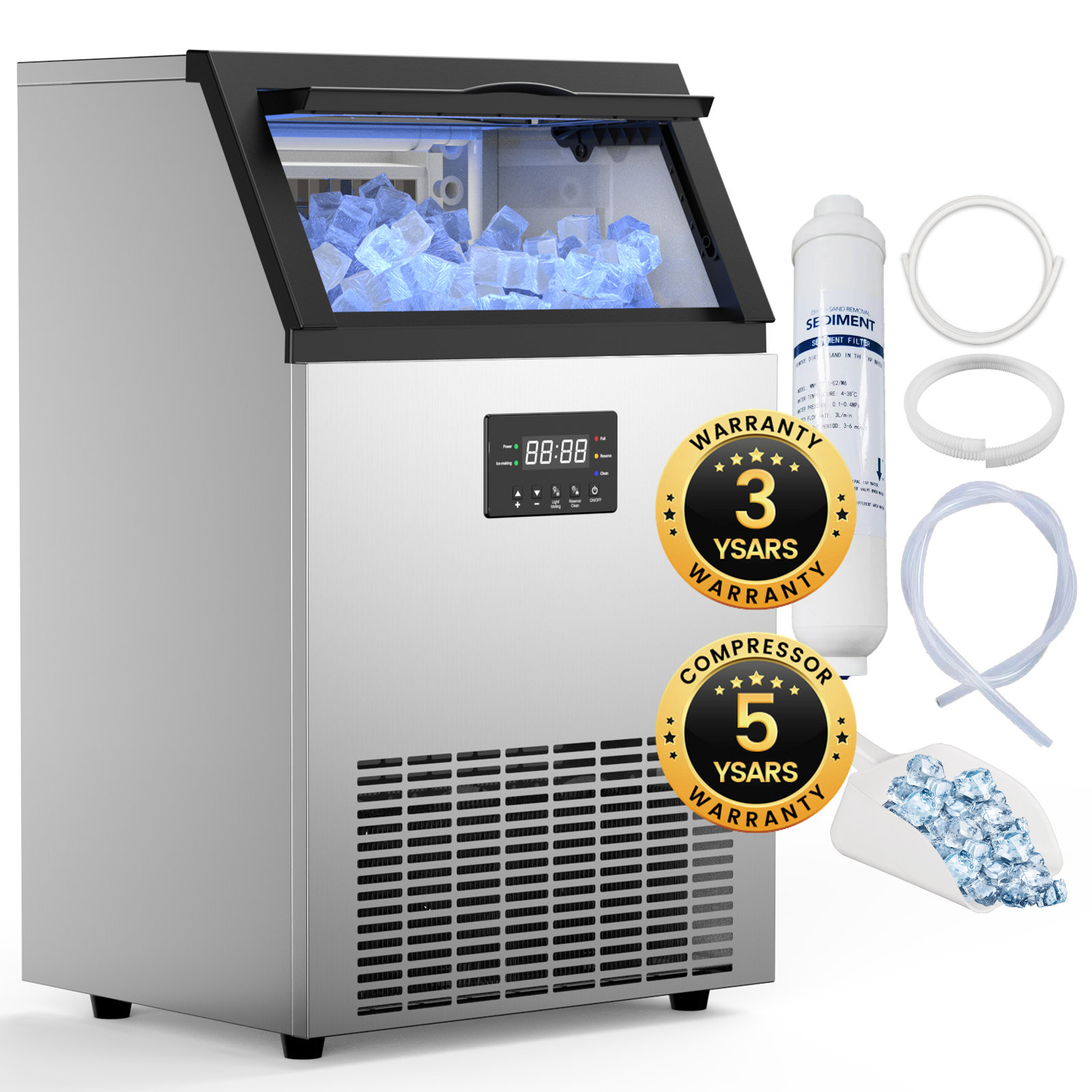 LINKEWODE Commercial Ice Maker,150lbs/24h Under Counter Ice Machine ...