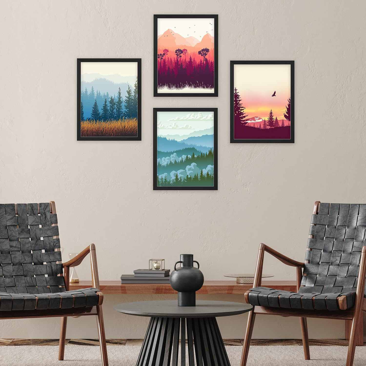 SIGNLEADER Framed Autumn Summer Mountain Set Of 4 Landscape Wall Decor ...