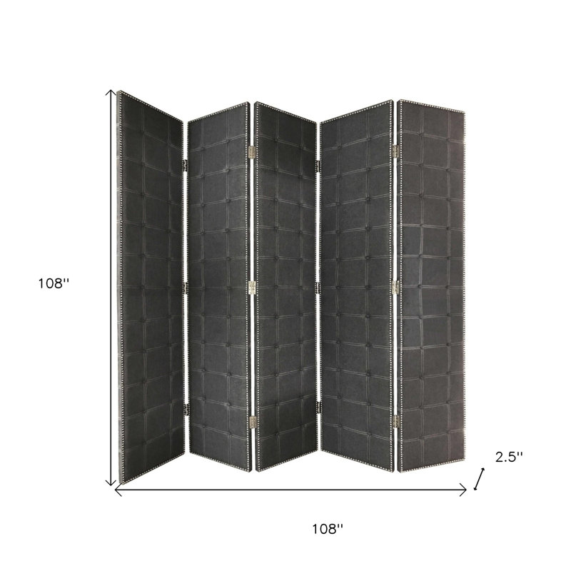 Everly Quinn 108" Gray Fabric And Wood Folding Five Panel Screen Room ...