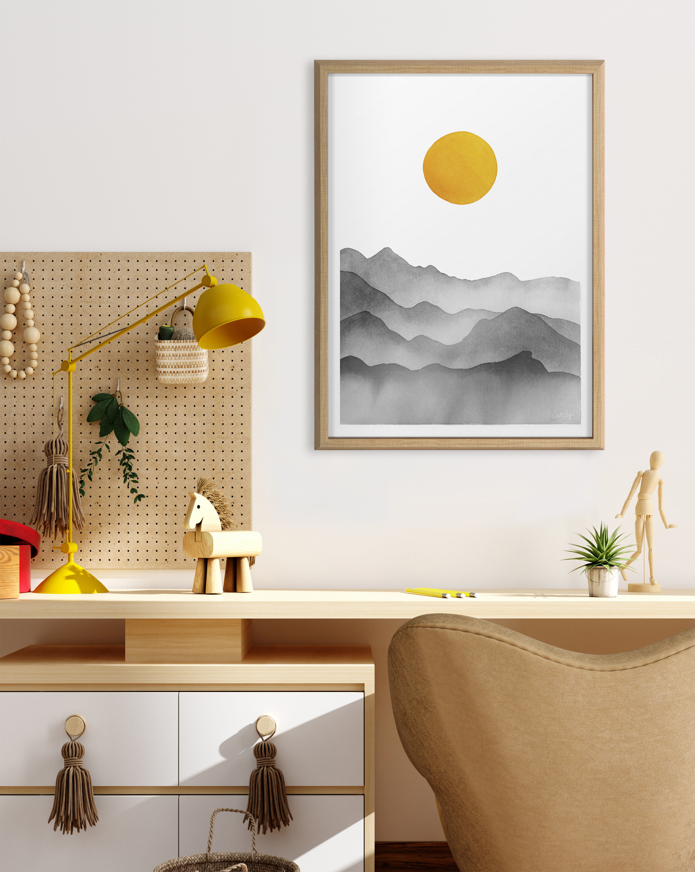 Corrigan Studio® Blake Black Yellow Mountain Range Silhouette Framed Printed Glass By Cat ...