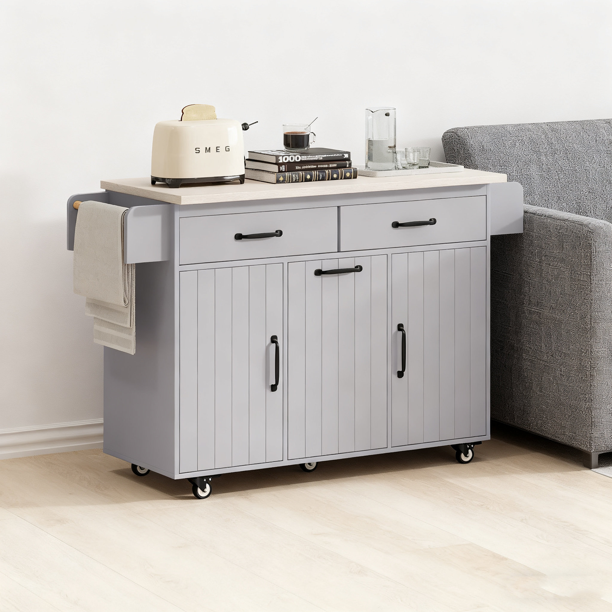 Latitude Run® Multipurpose Rolling Kitchen Island - Tilt-Out Trash Can ...