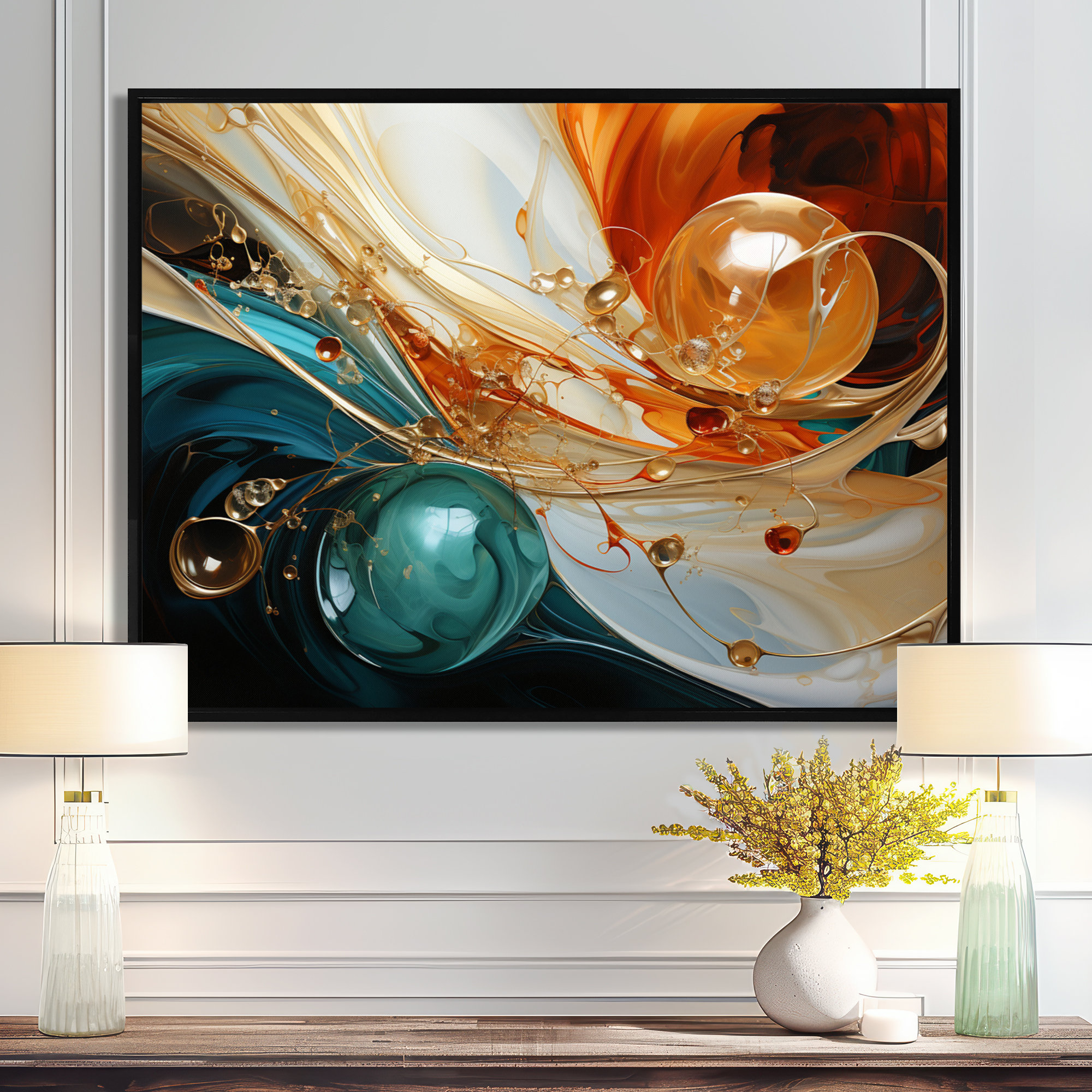 Mercer41 Orange and emerald marble lava II - Abstract Painting Framed ...