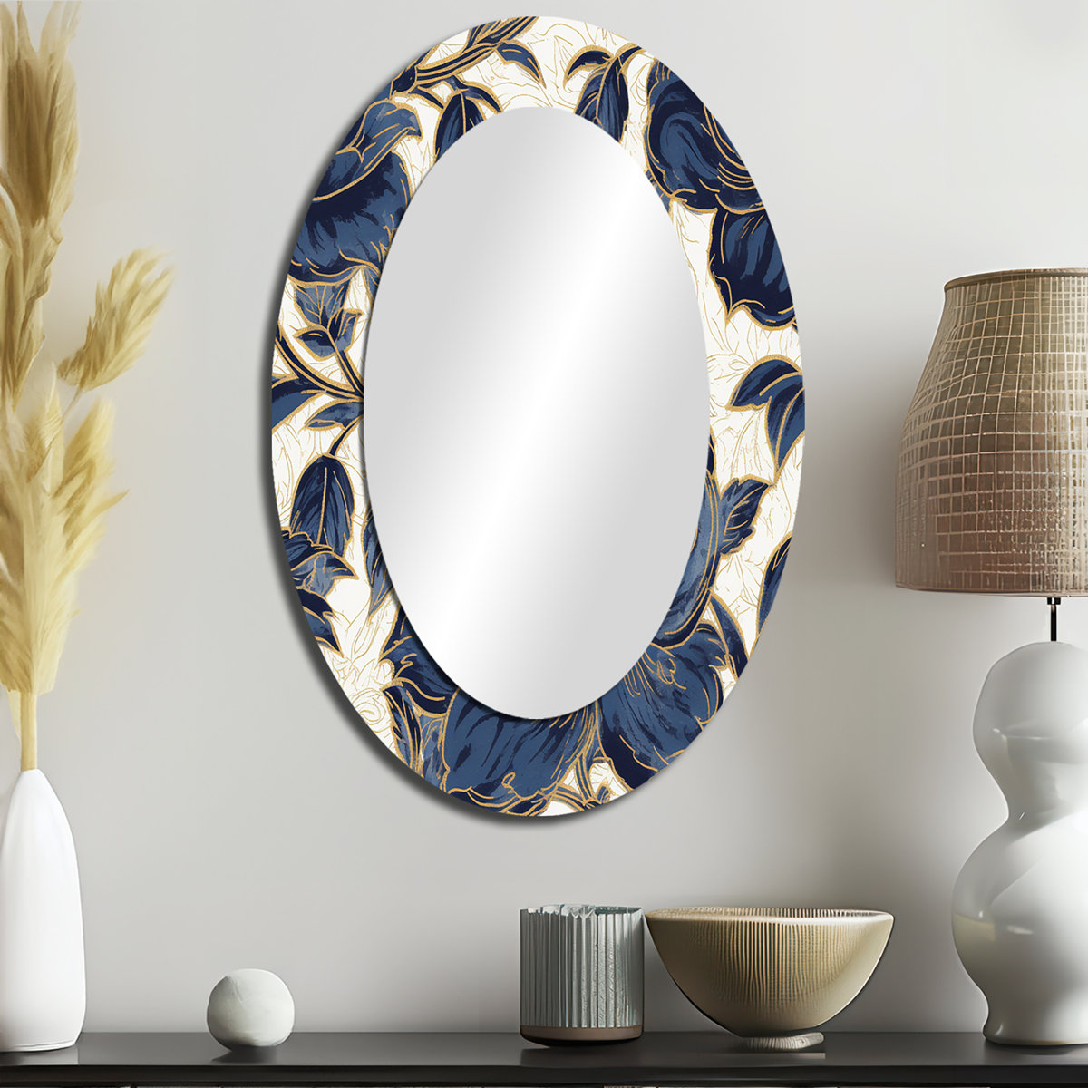 Astoria Grand Blue Gold Peonies Symphony IV - Traditional Oval Wall ...