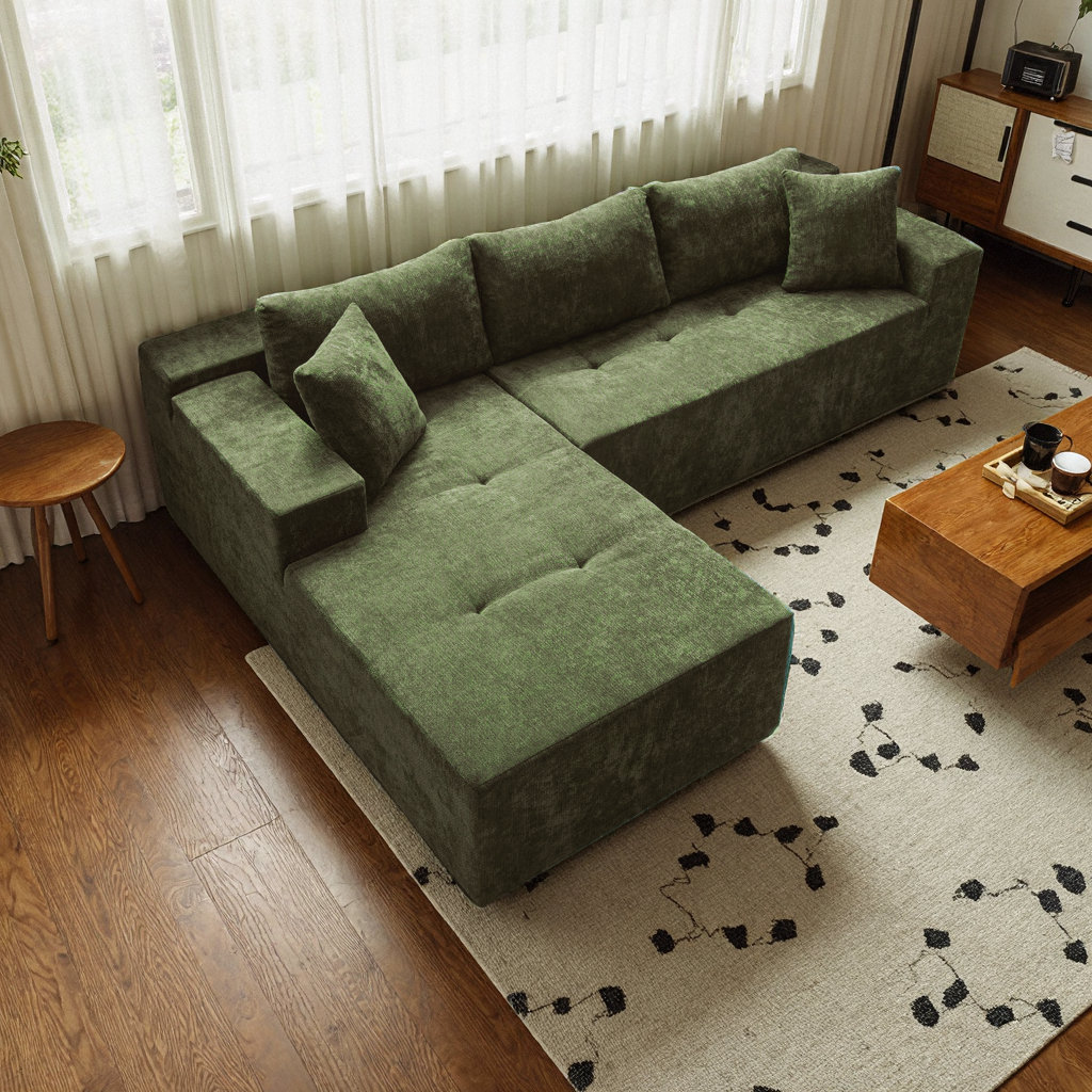 Mercer41 Koli 104" L-shaped Velvet Sectional Couch with Chaise, Modular ...