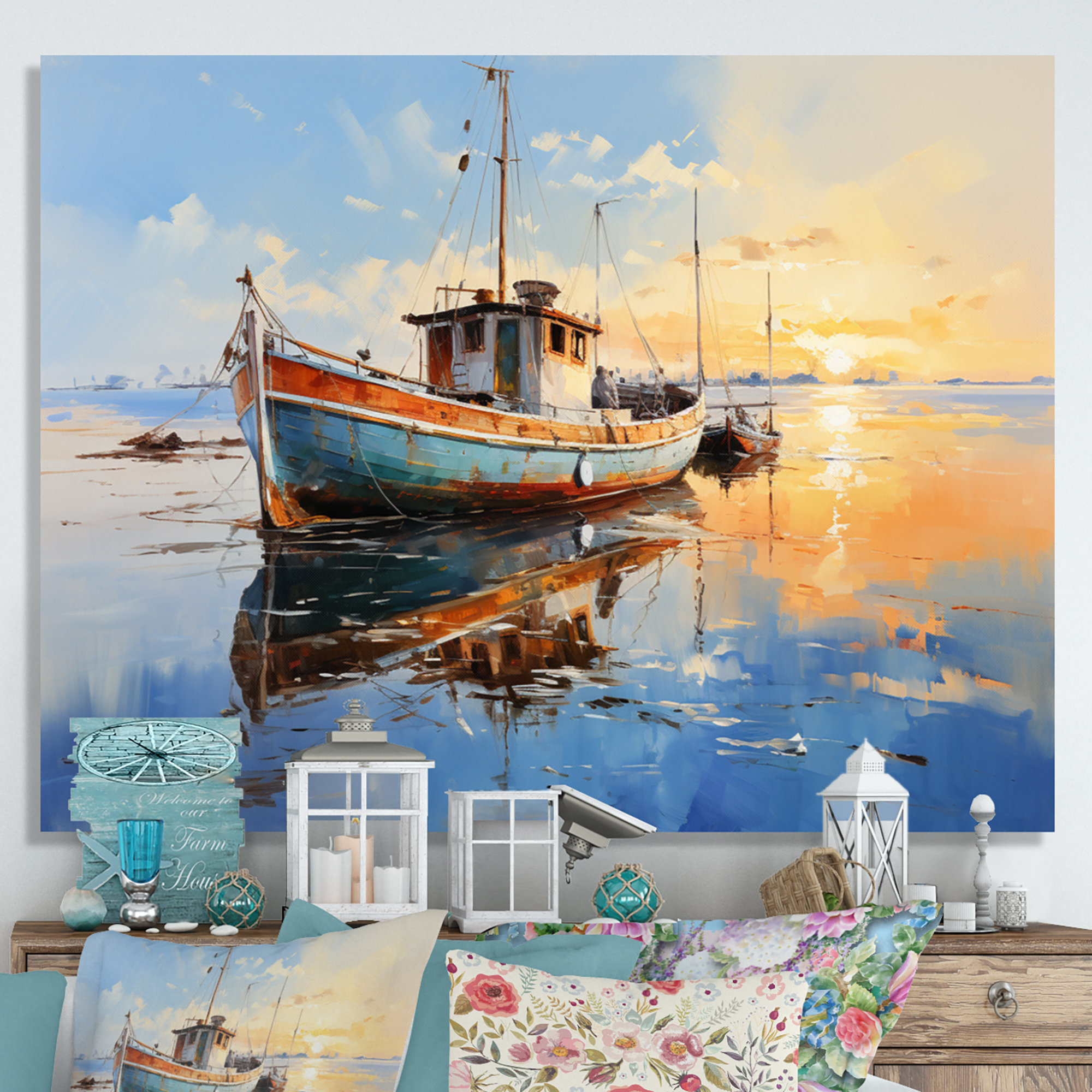 Breakwater Bay Boat Seascape Impression V Framed On Canvas Print | Wayfair