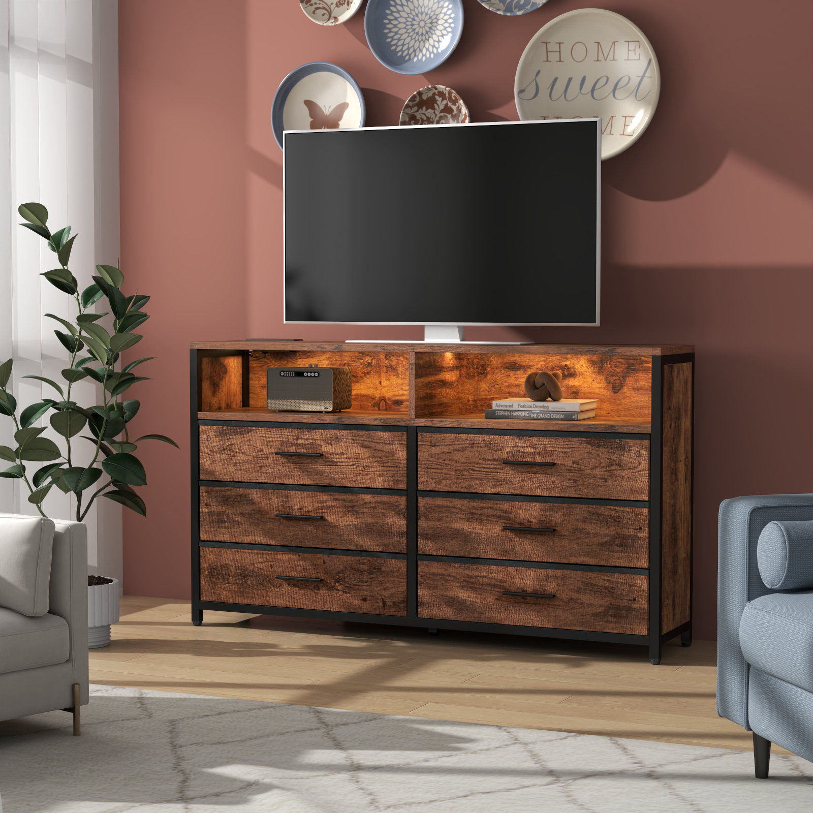 17 Stories Kahmora 6 Drawers Dresser with Charging Station, TV Stands ...