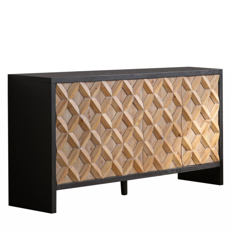Gracie Oaks Rustic 4-Door Wood Cabinet With Geometric Pattern – Modern ...