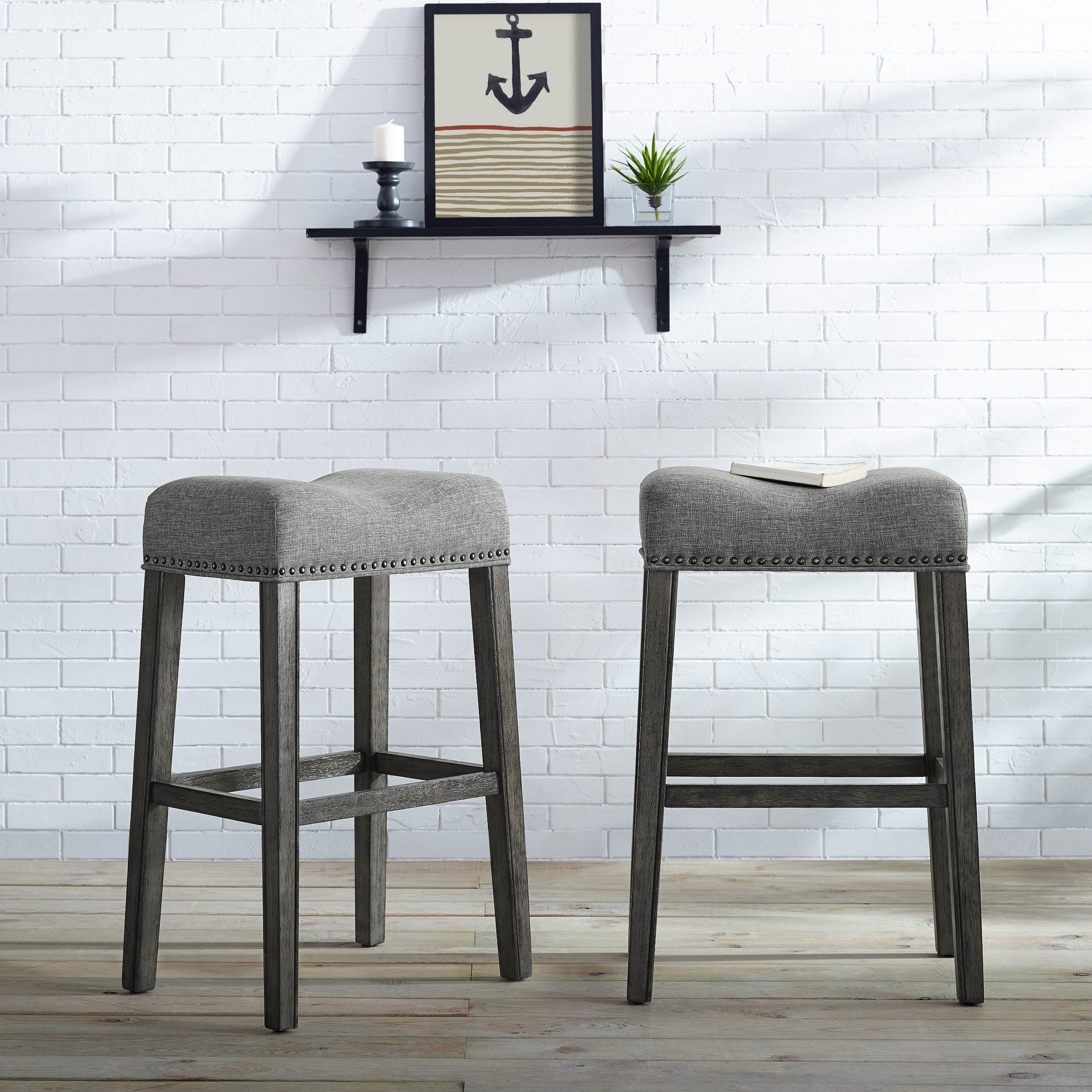 Lark Manor Set of 2 29-Inch Upholstered Backless Saddle Seat Bar Stools ...