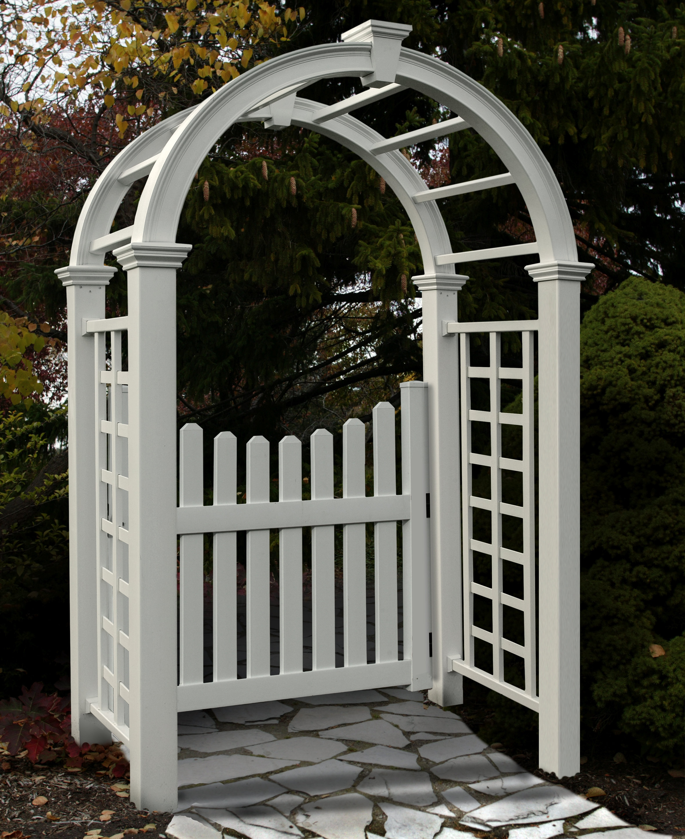 Vita 60" W x 30" D Polyvinyl Chloride (PVC) Arbor with Gate in White ...