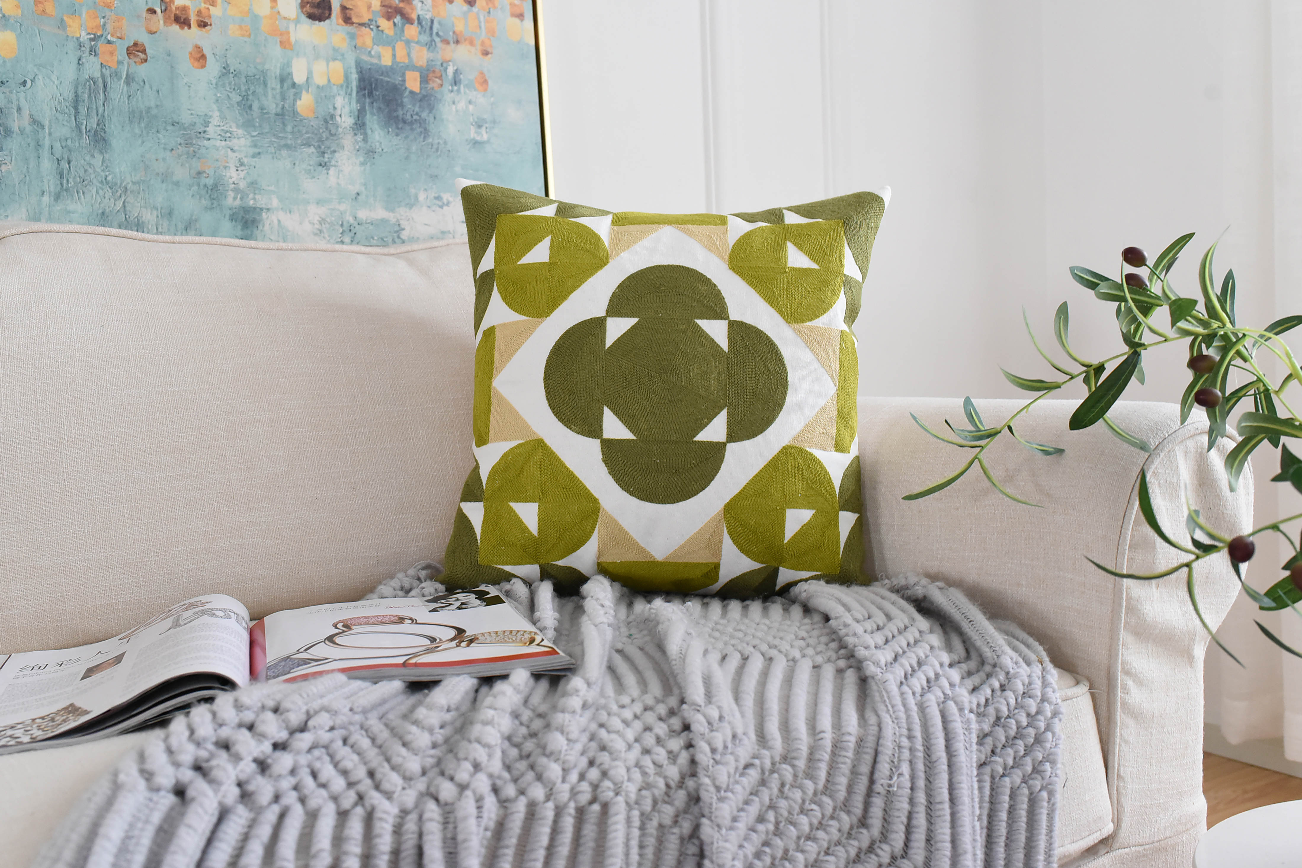 WARISI Floral/Leaf Green Embroidered Pillow Cover And INSERT | Wayfair
