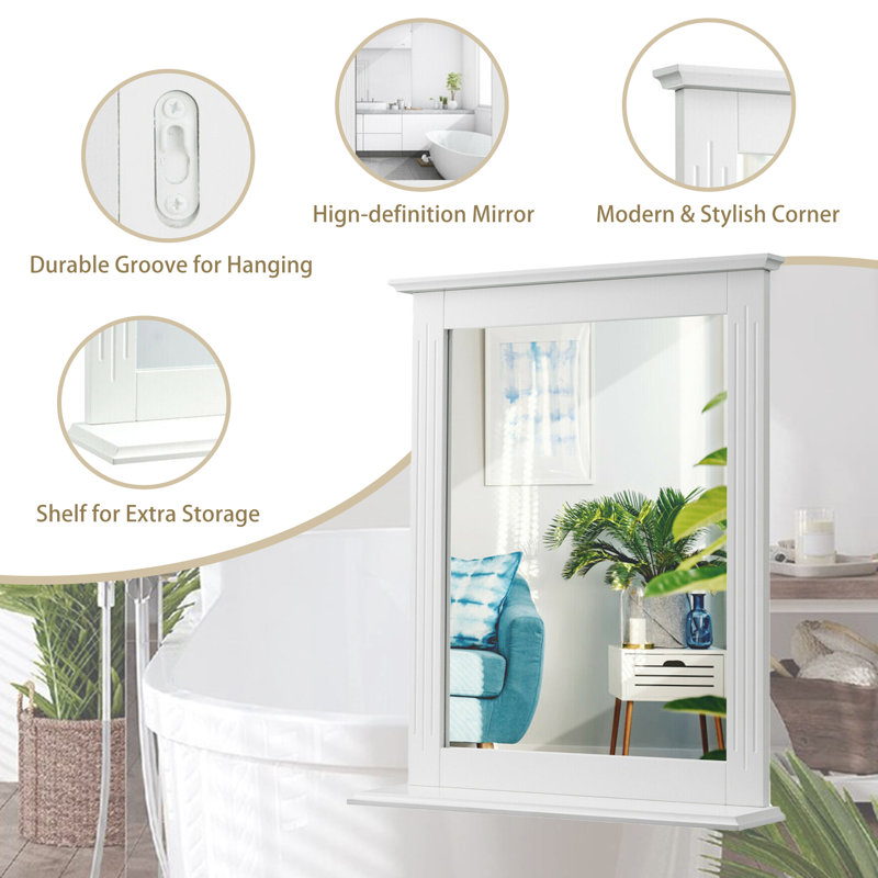 Charlton Home® Surig Wall-Mounted Rectangle Wood Vanity Mirror with ...