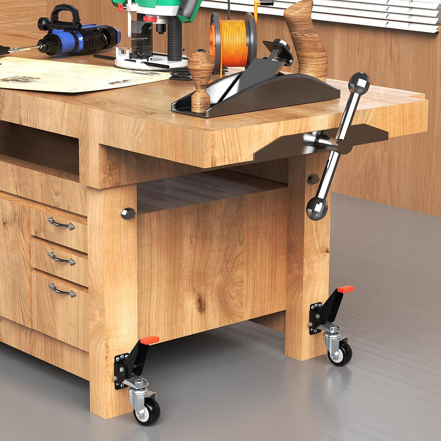 SPACEKEEPER Workbench Caster Kit 660 Lbs~920Lbs Heavy Duty Retractable ...