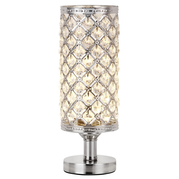 BTY Crystal Table Lamp LED Bedside Lamp Clear Crystal Beads Shade Metal ...