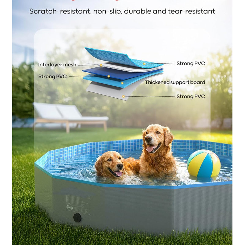 EFIVEX 81 Inch Foldable Hard Plastic Dog Pool with 2 Frisbees, Ideal ...