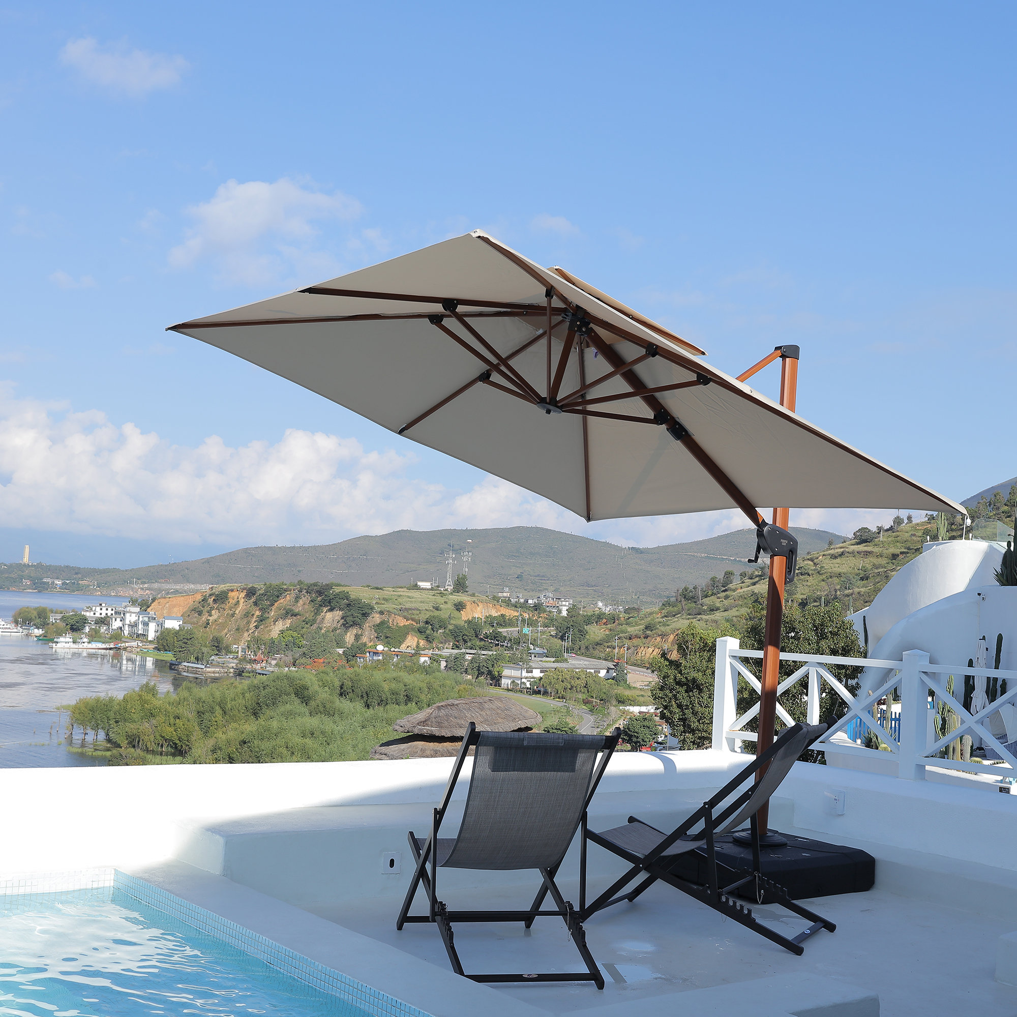 Arlmont & Co. Patio Umbrella Outdoor Wood Pattern Square Large ...