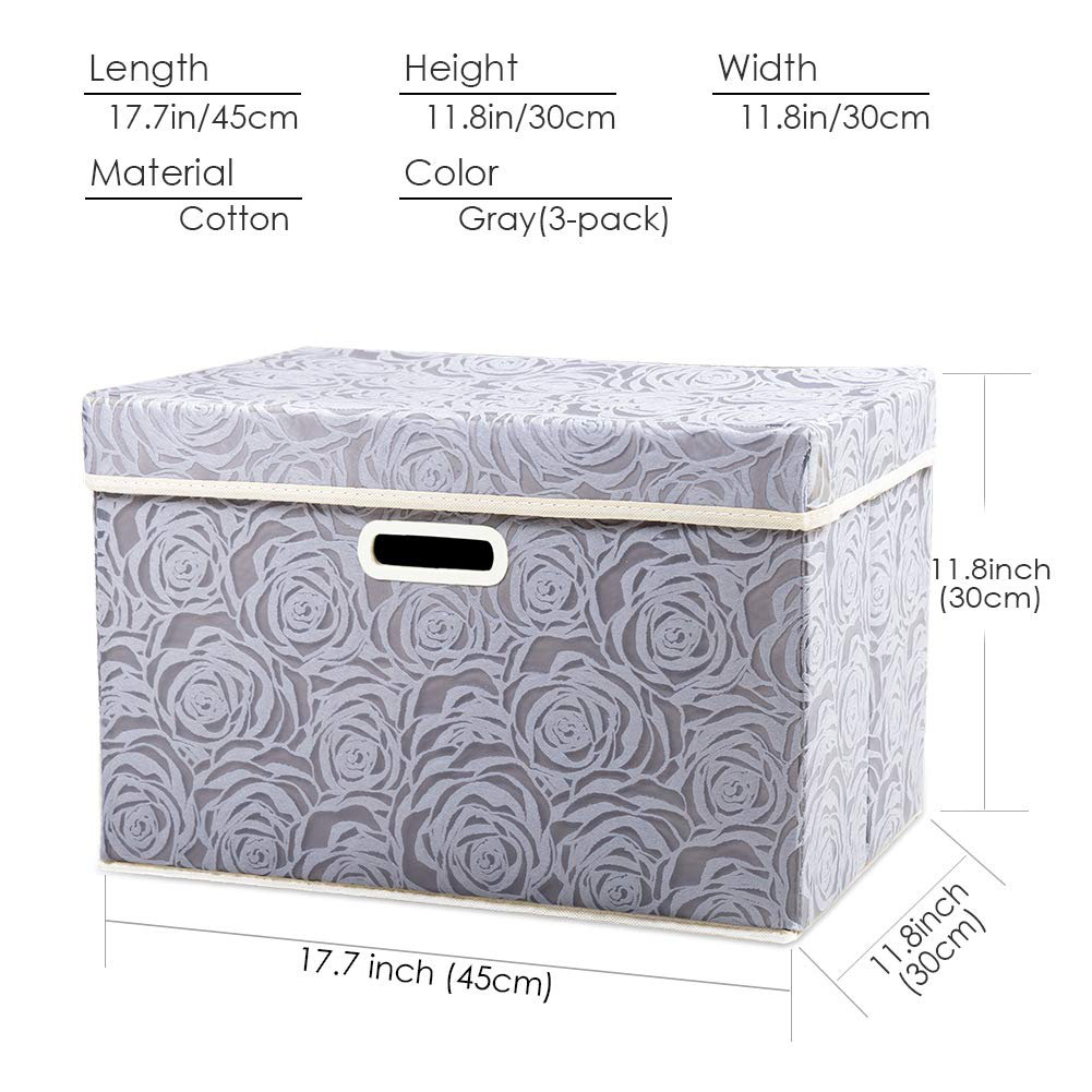 Hokku Designs Large Storage Boxes With Lids [3-Pack] Fabric Decorative ...