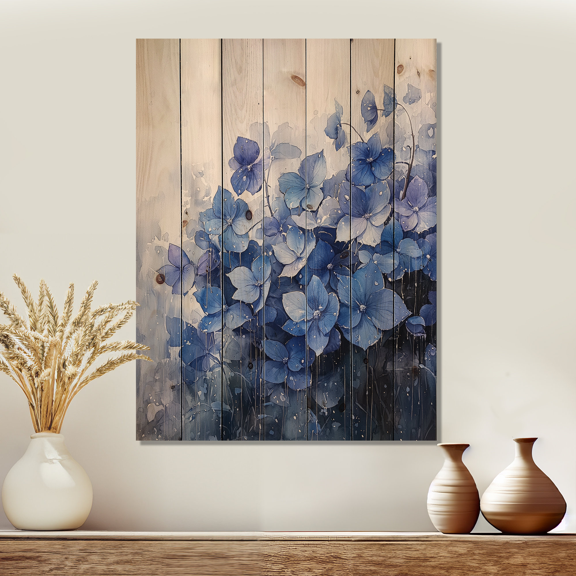 Ophelia & Co. Hydrangeas In A Rain Field II - Hydrangea Wood Wall Decor ...