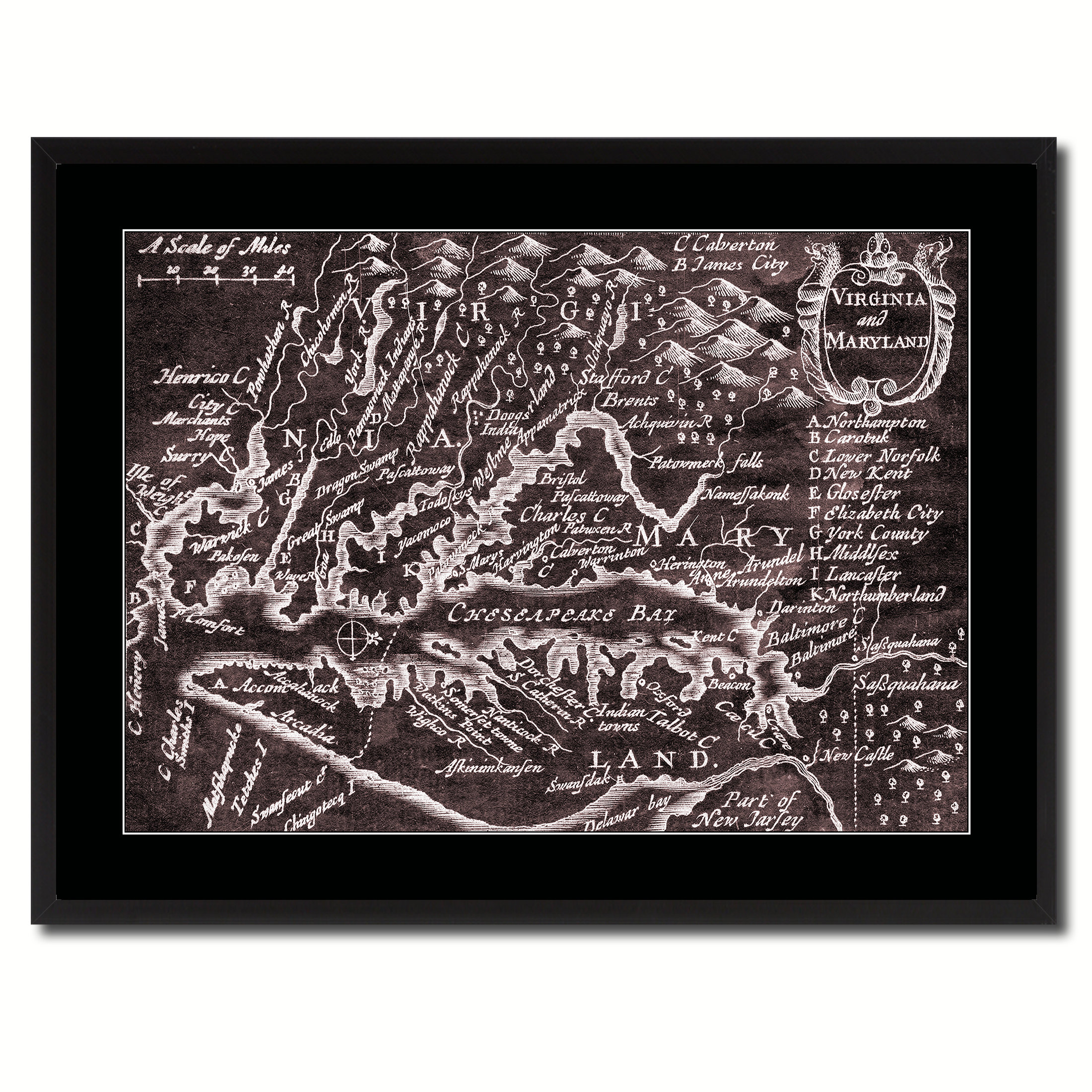 17 Stories Virginia Maryland Old Vivid Sepia Map Print On Canvas With ...
