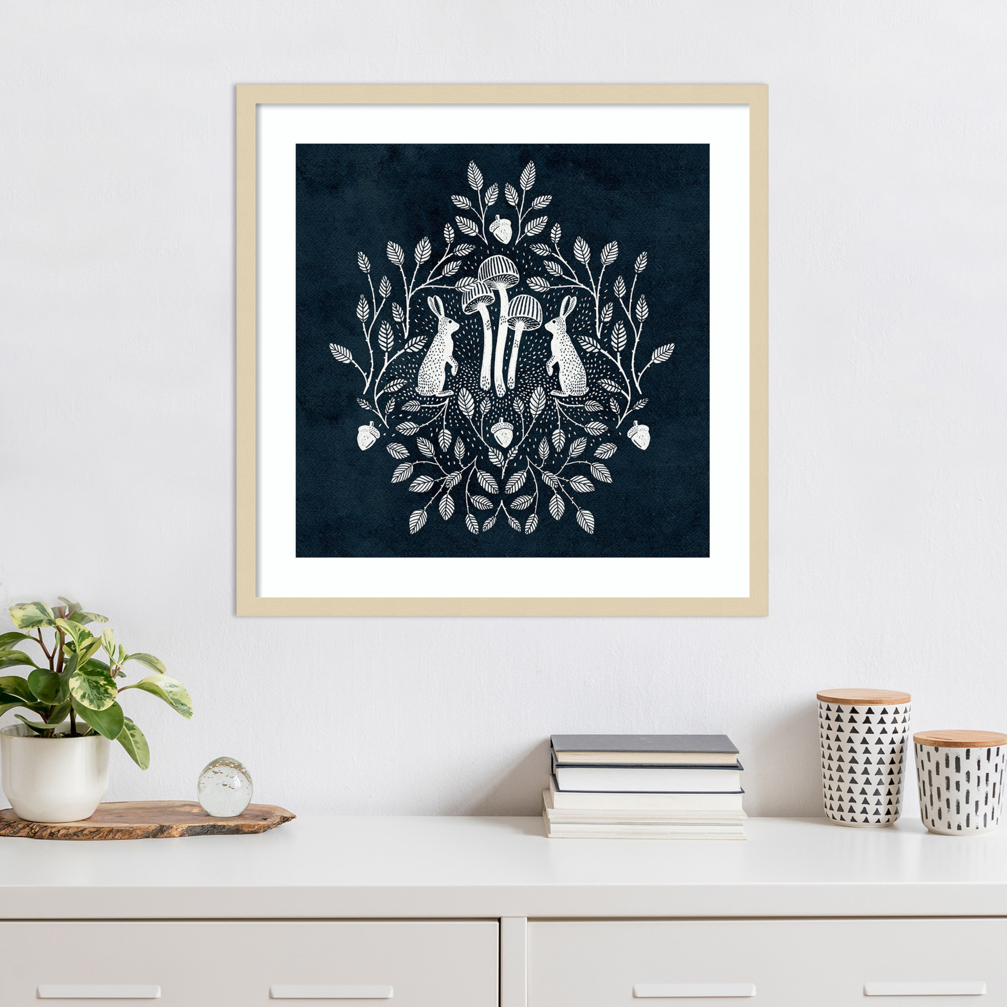 Gracie Oaks Rabbits and Mushrooms V by Katie Oshea Wood Framed Wall Art ...