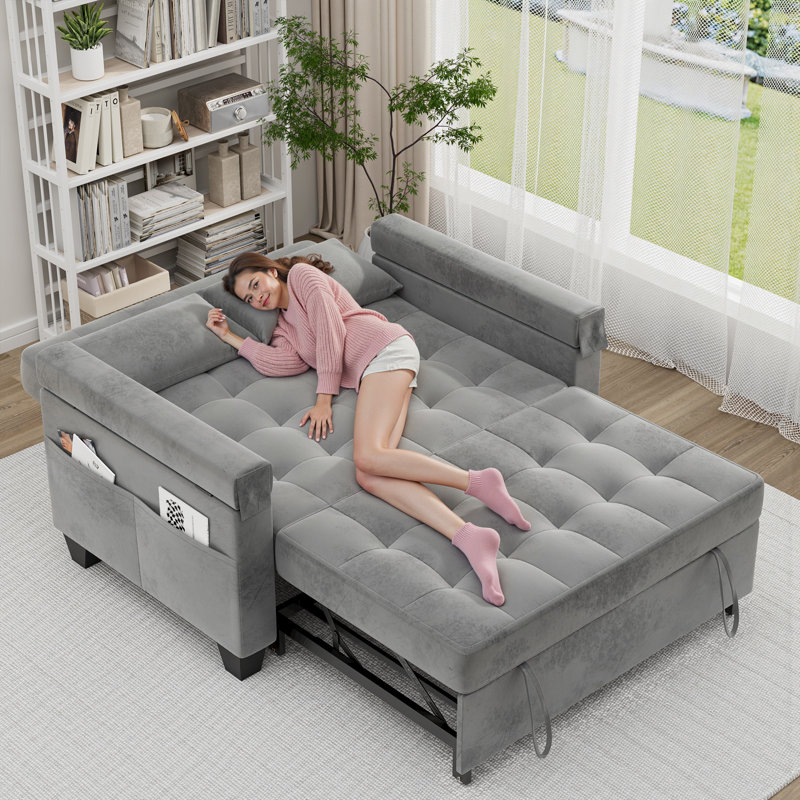 Everly Quinn 38 Inches Wide Convertible Sofa Bed, 2-Seater Velvet ...