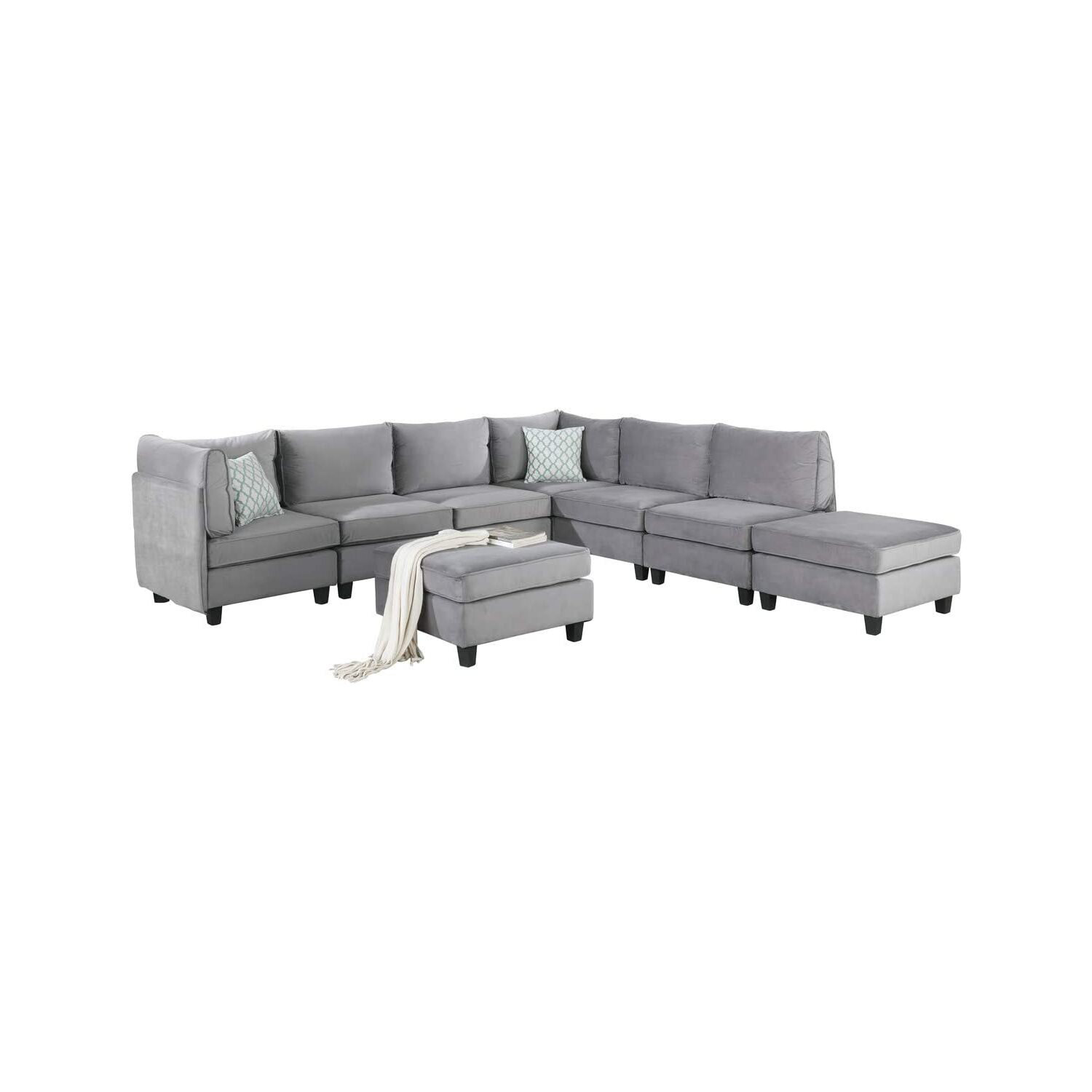 Latitude Run® Mundo Neo-Classical Nostalgia Gray Velvet 8Pc Modular ...