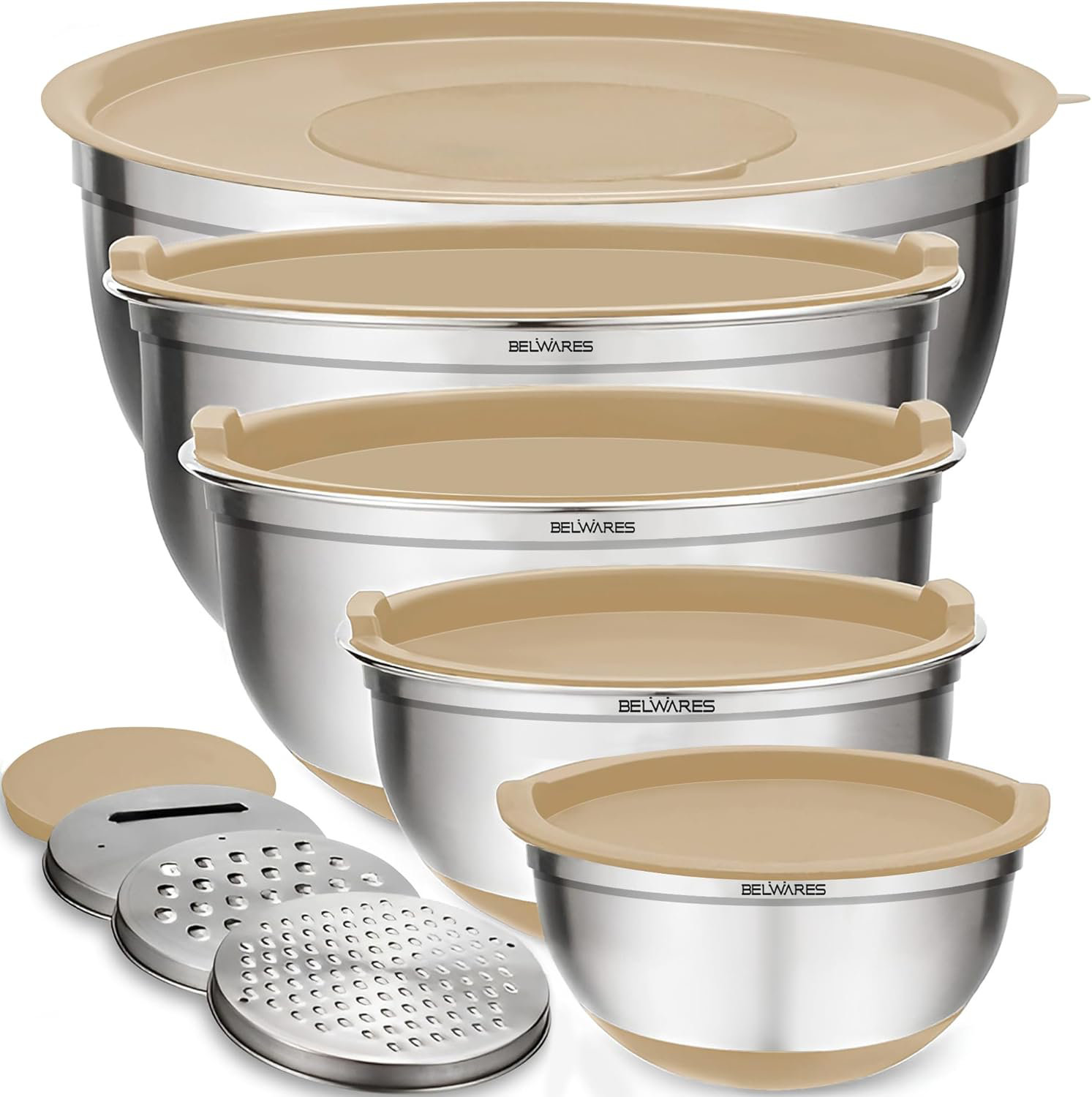 Belwares Mixing Bowls With Lids Set Of 5 - Stainless Steel Nesting ...
