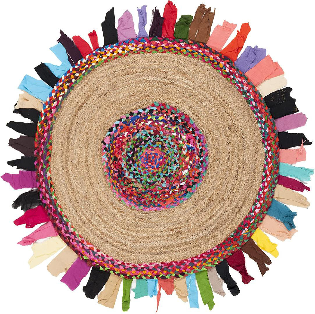 Dakota Fields Round Alexssa Hand Braided Jute Area Rug in Multicolor ...