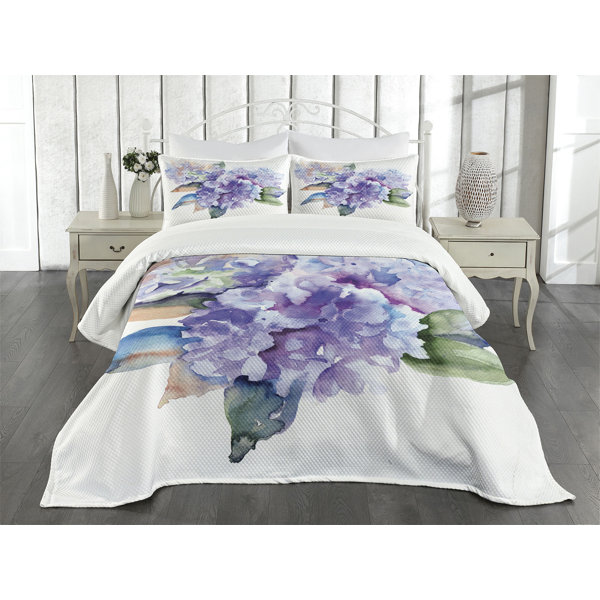 Ambesonne Watercolor Bedspread Set Blooming Hydrangea Violet Blue | Wayfair