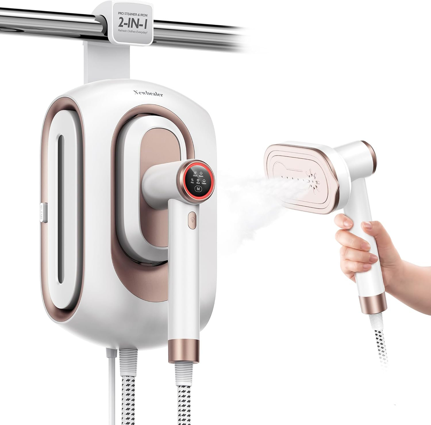 Newbealer Smart Handheld Steamer with 3-Level Steam Control, Dry ...