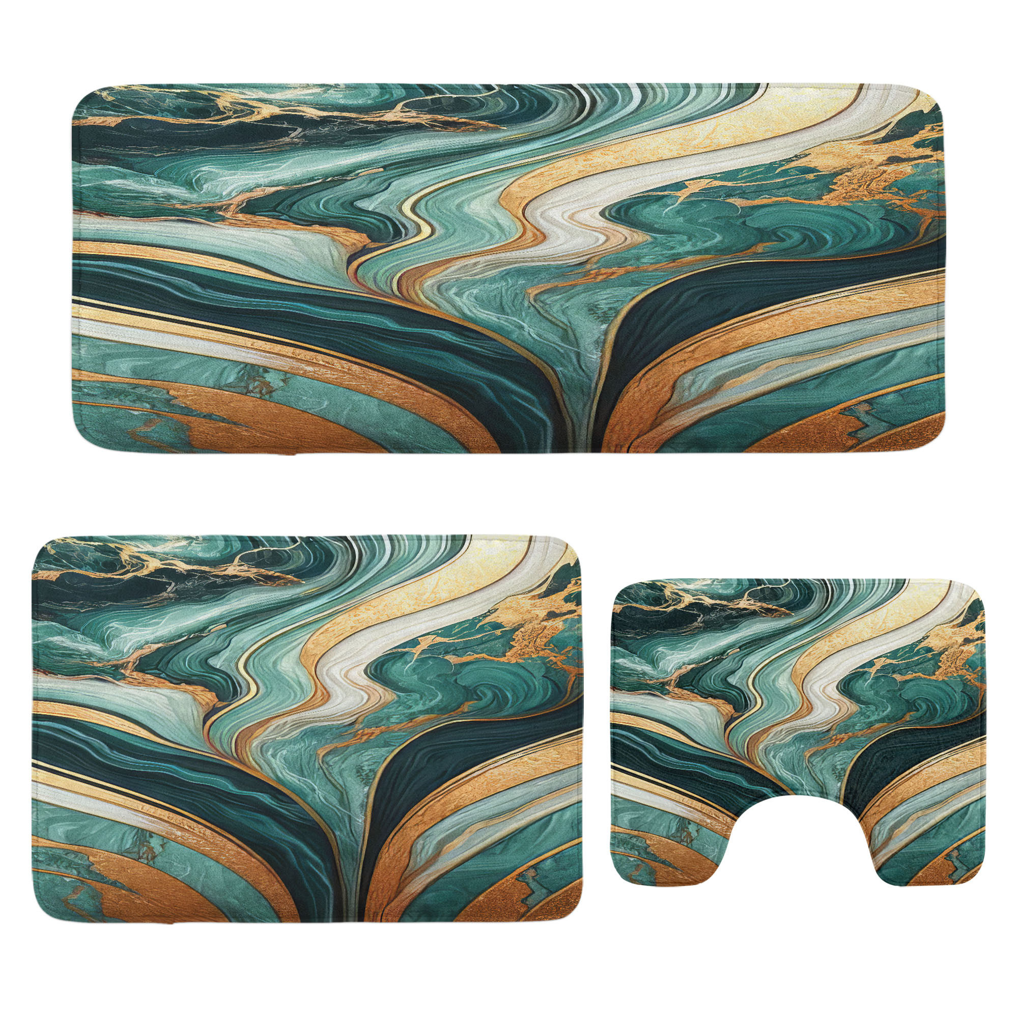 East Urban Home Abstract Modern Bathroom Rug Set 3 Pieces U-Shape ...