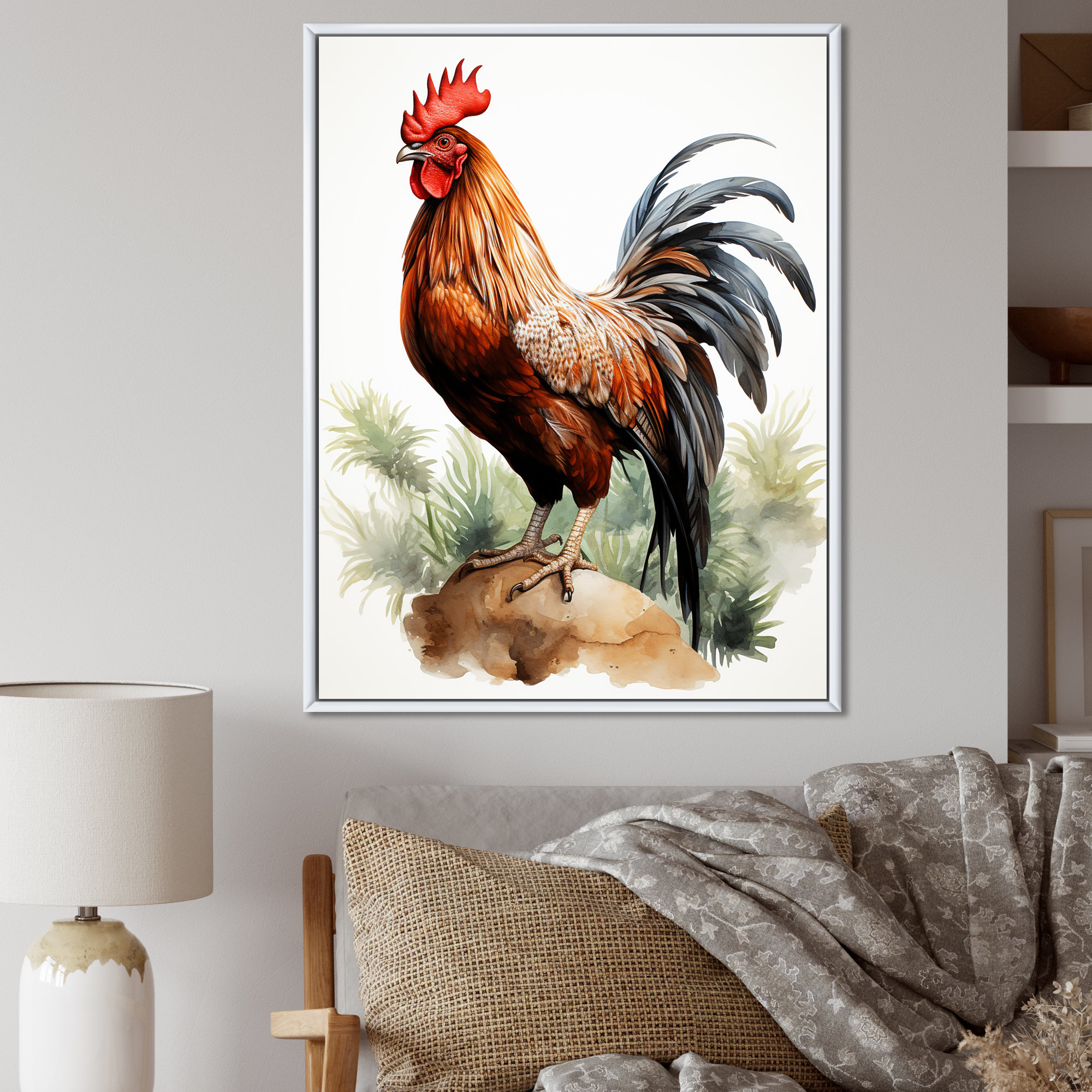 Winston Porter Red Pointillist Plumage Study Rooster - Chicken Animal ...
