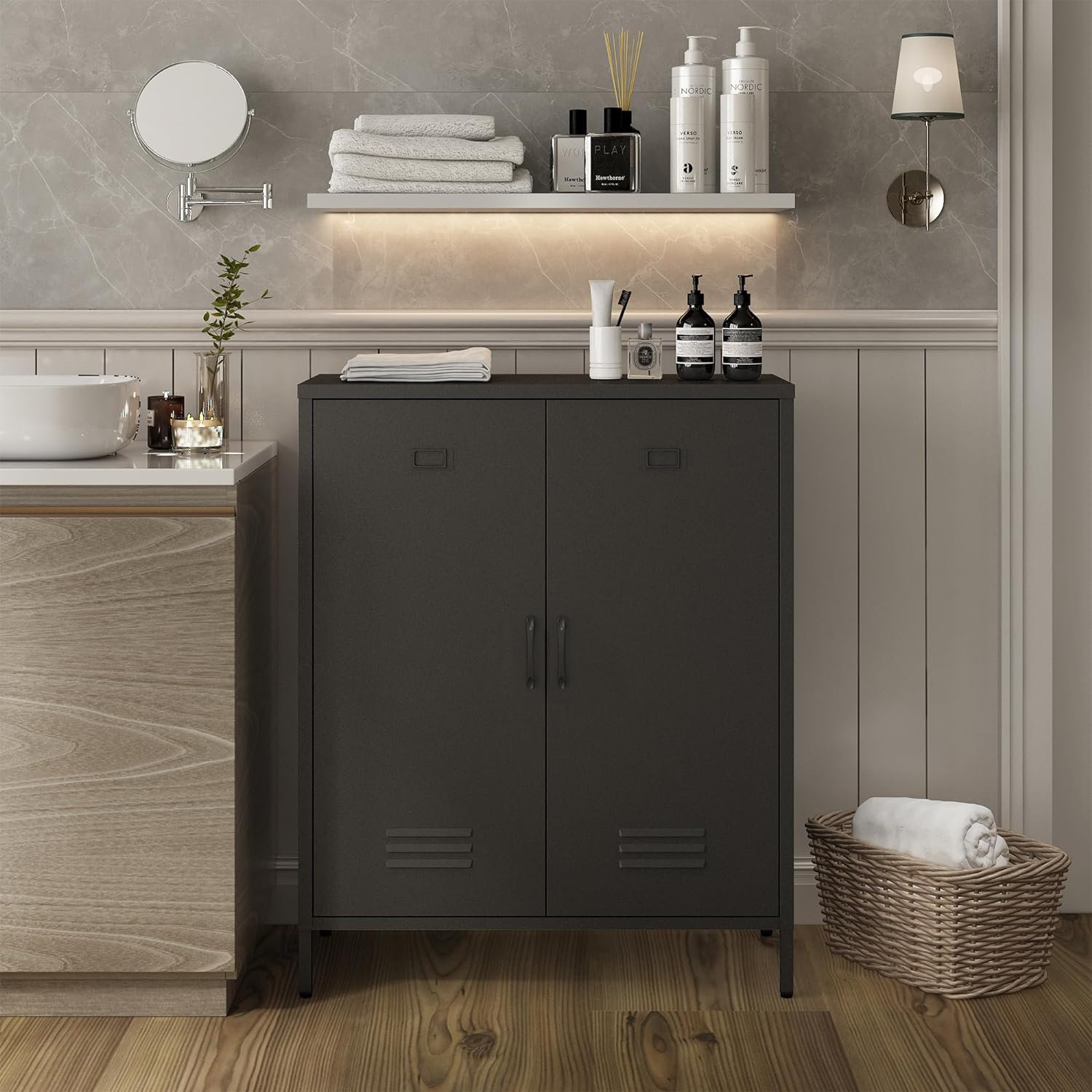 17 Stories Metal Storage Cabinet With 2 Door Steel Locker Sideboard ...