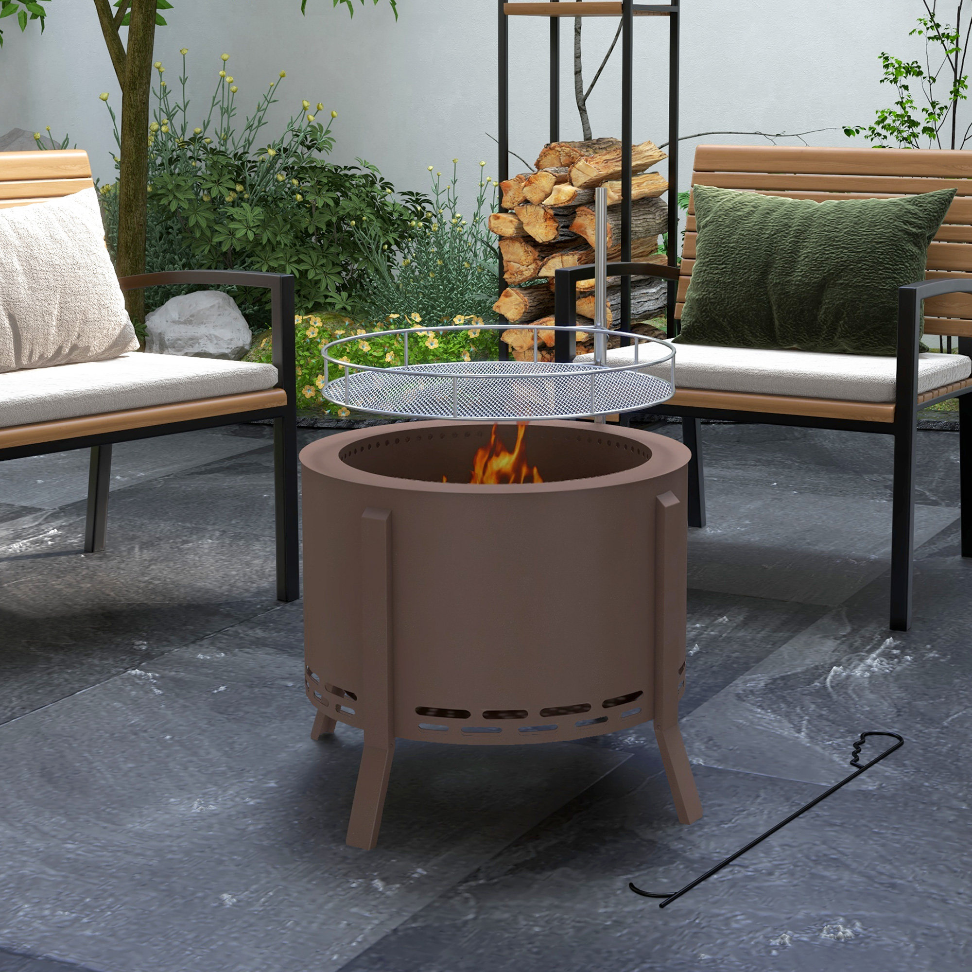 Latitude Run® Avrianna 17" H x 19" W Steel Wood Burning Outdoor Fire ...