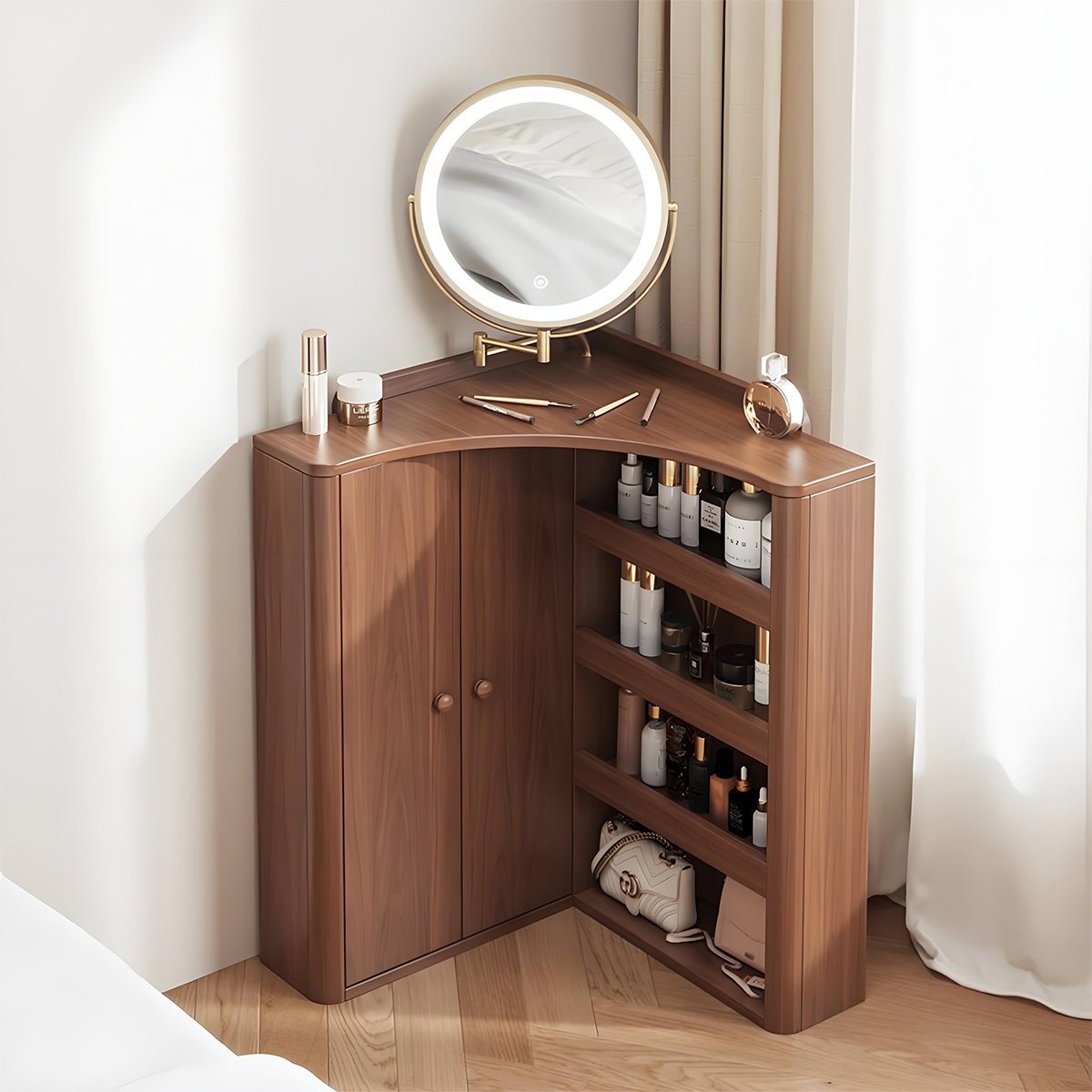 Wrought Studio™ Retro brown solid wood rounded corner dressing table ...