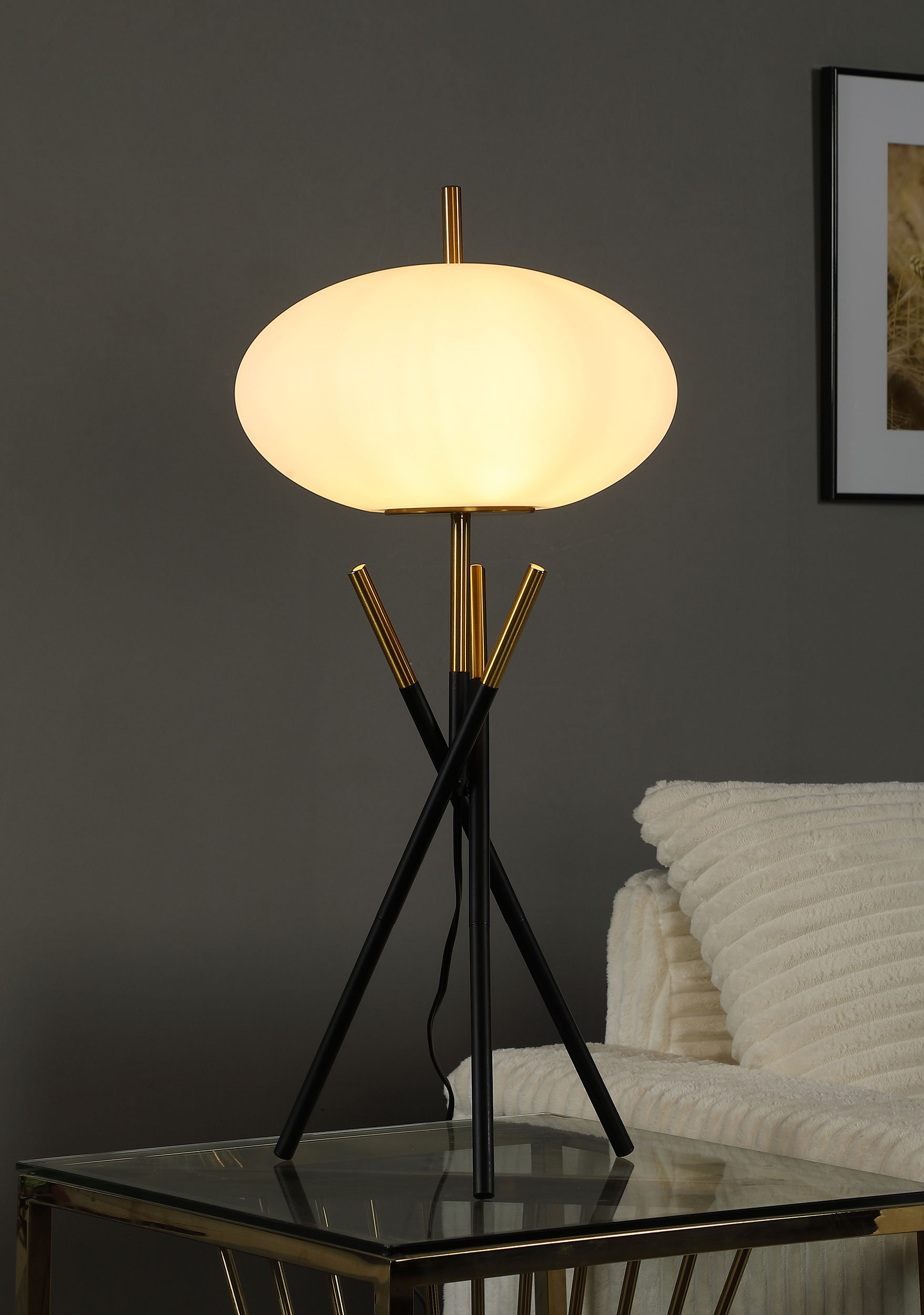 Mercer41 Layton White Orb Shade Tripod Table Lamp Black | Wayfair