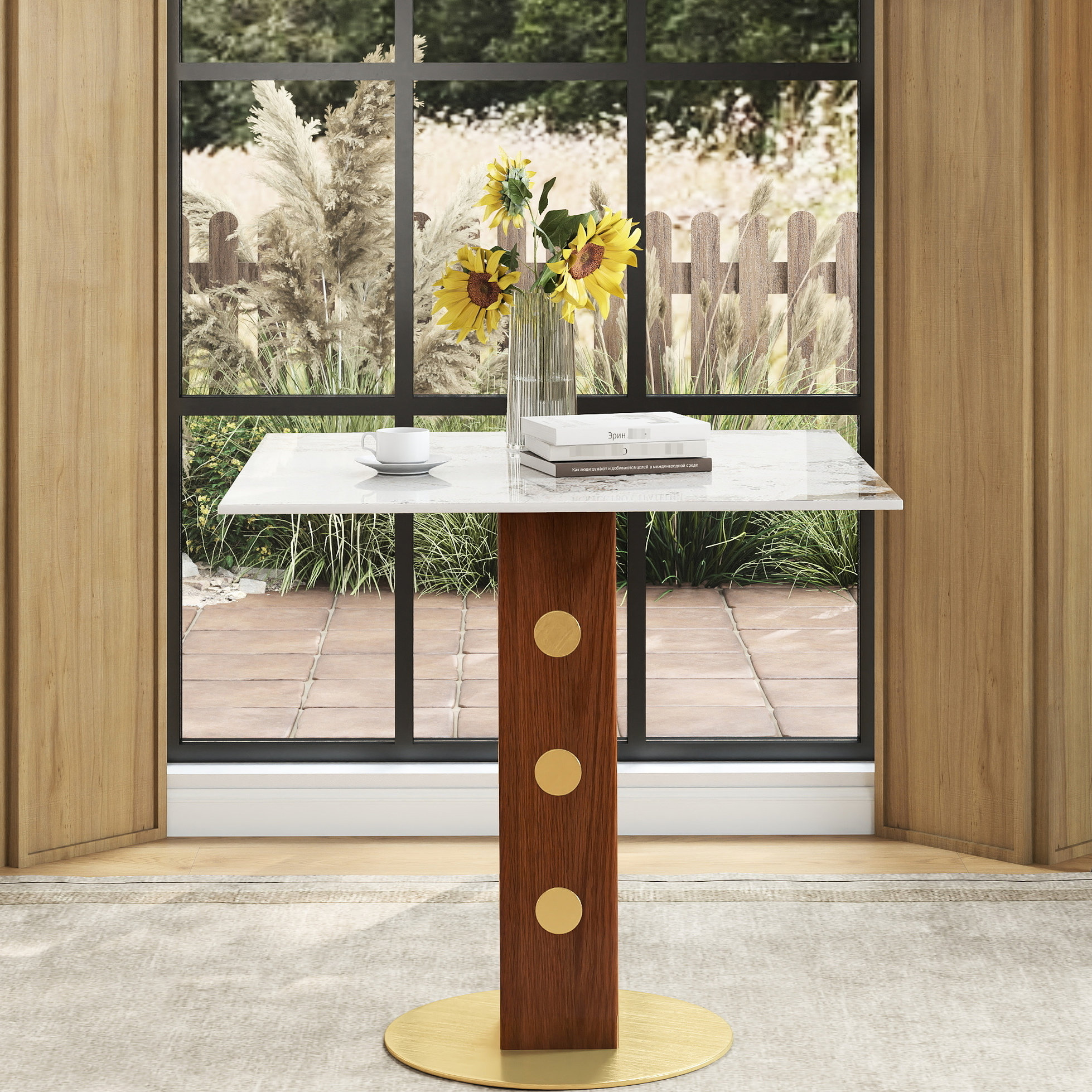 Mercer41 Square Sintered Stone Table, Wooden Leg, Base, 2 - Person ...