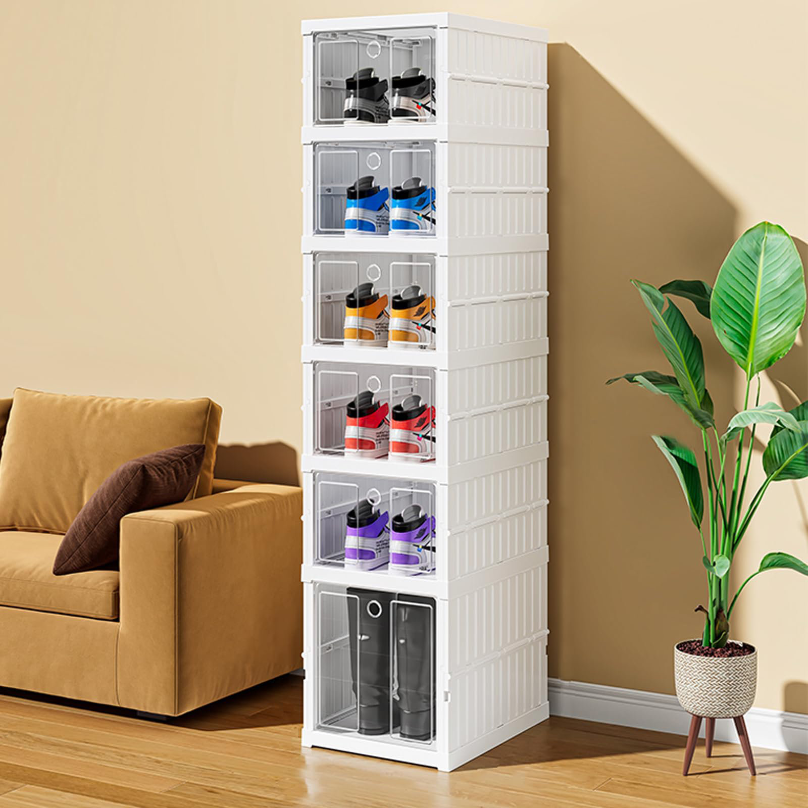 Latitude Run® Shoe Organizer 6 Tier Foldable Plastic Shoes Boxes With ...