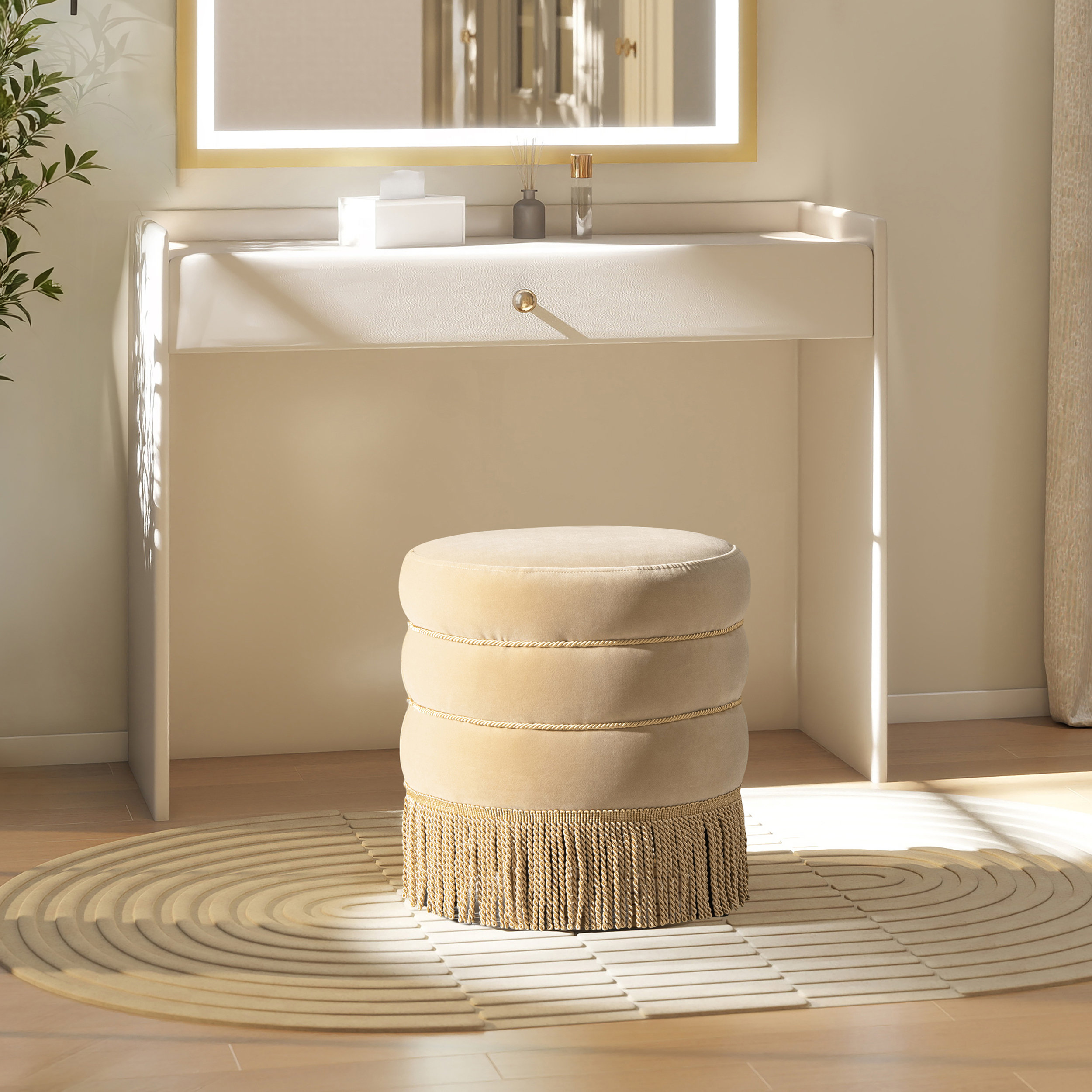 Dakota Fields Edward 17.5" Round Upholstered Ottoman With Bullion ...