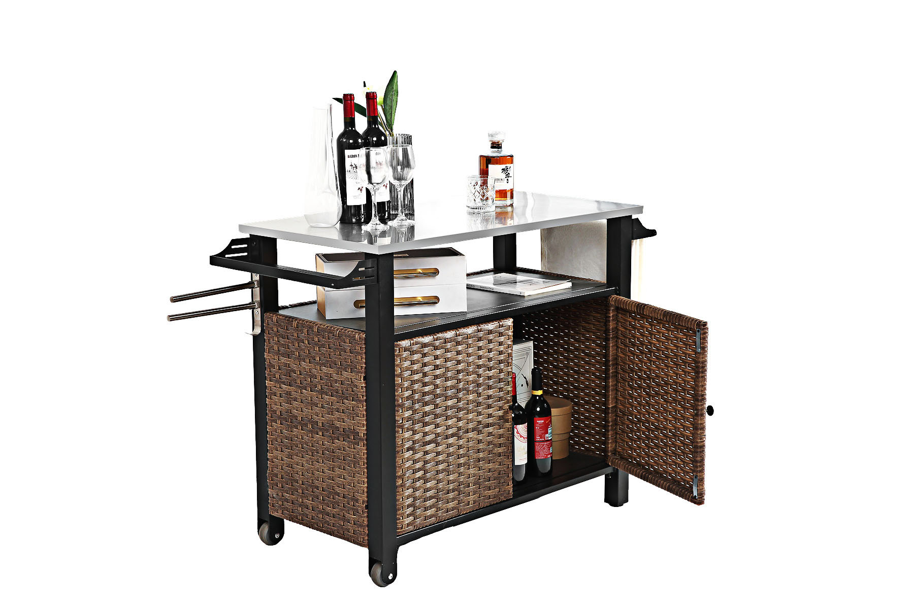 Ophelia & Co. Outdoor Kitchen Island Rolling Cart With Cabinet ...