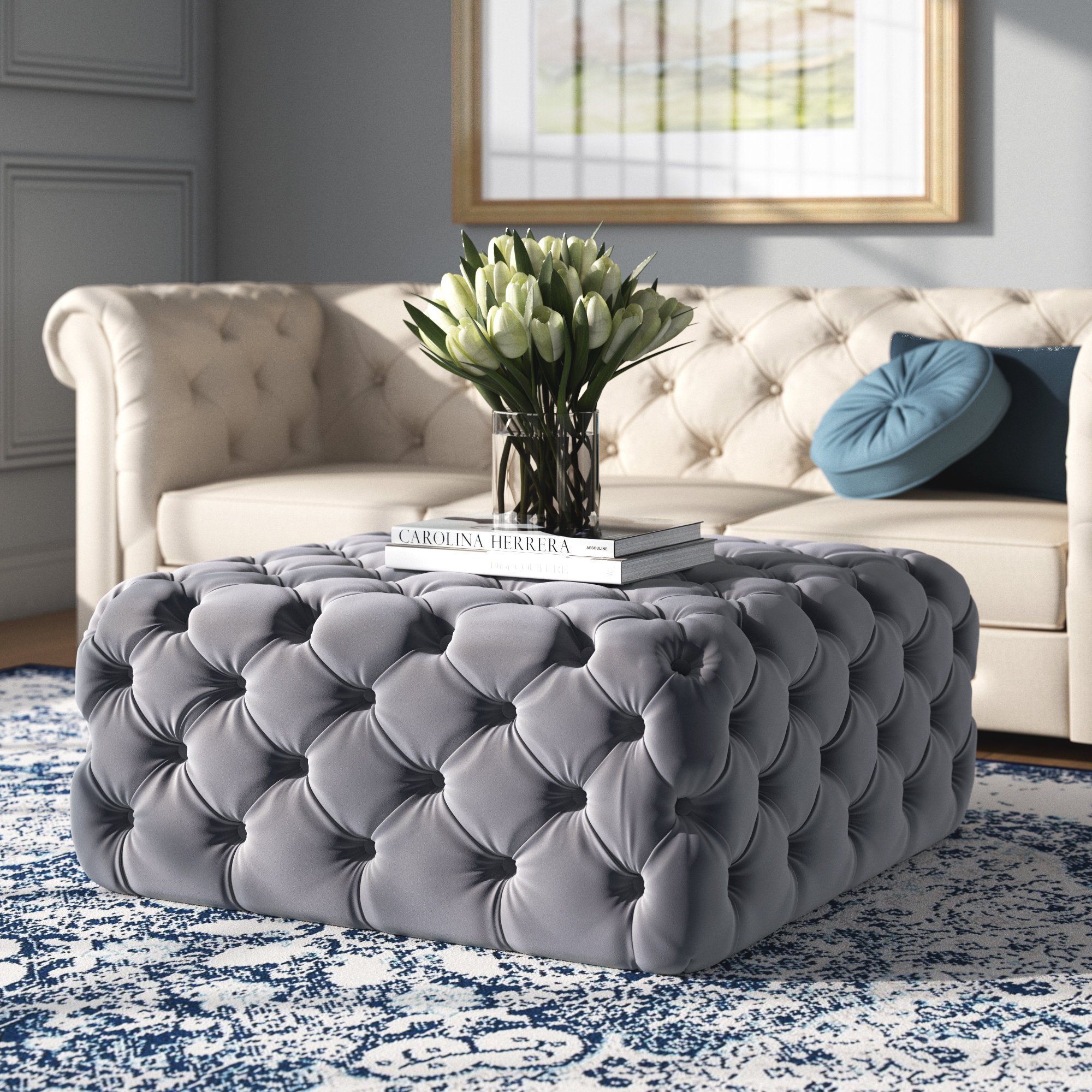 Willa Arlo™ Interiors Windle 35.5" Wide Velvet Tufted Square Cocktail ...