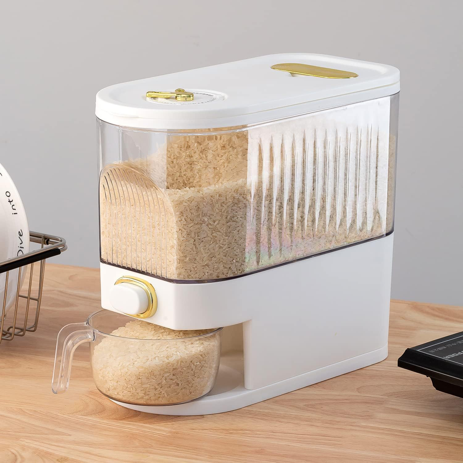 Prep & Savour 11Lbs Rice Dispenser, Large Grain Container Storage With ...