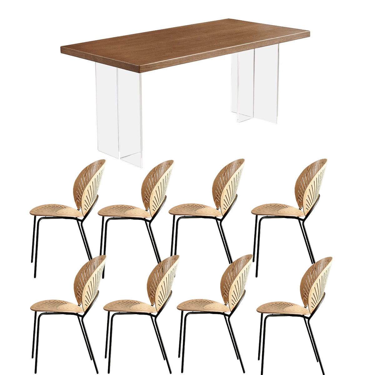 ASS Comfort Zone Floating Ash Dining Table 9 - Piece Double Pedestal ...