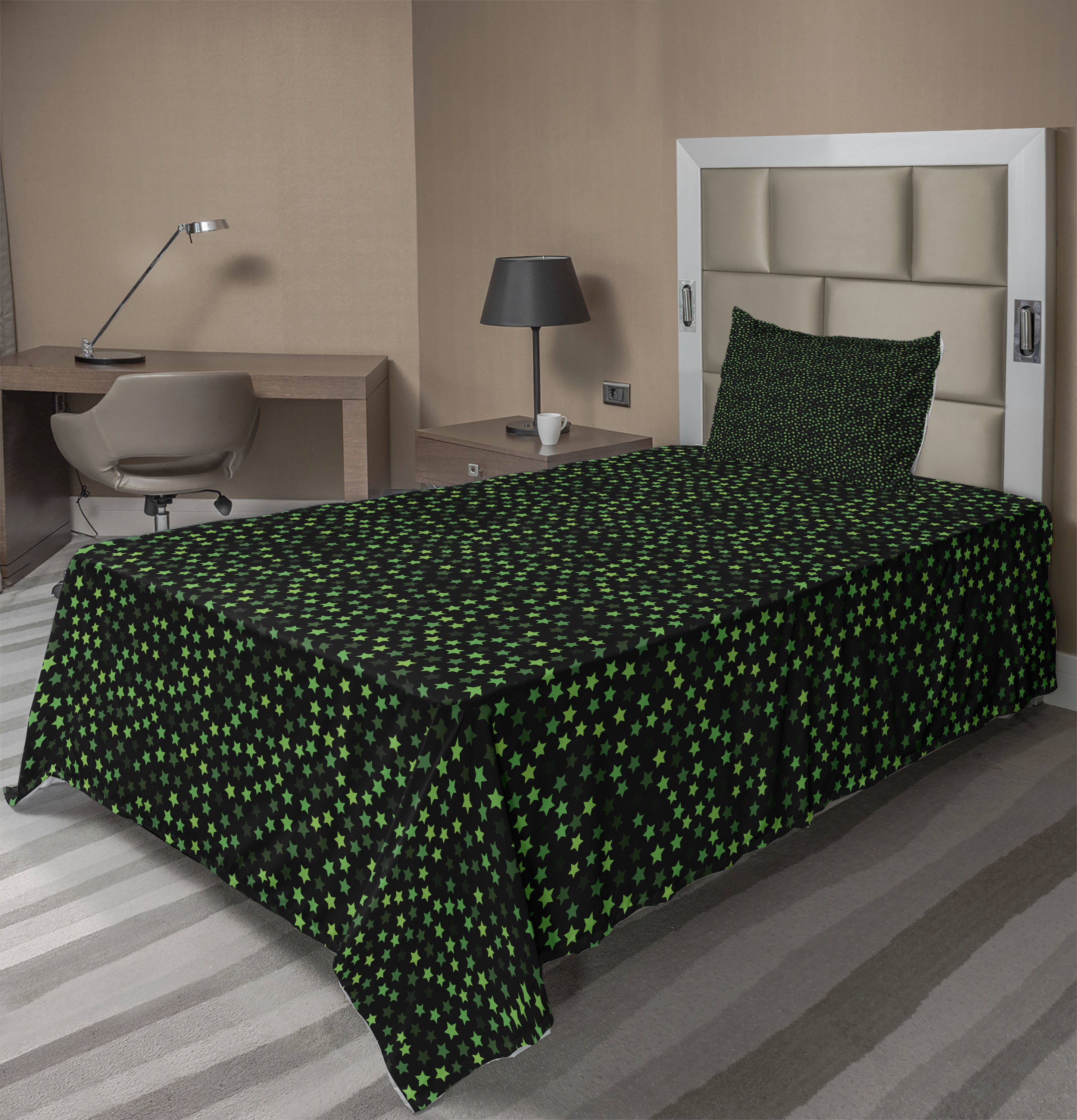 Ambesonne Celestial Sheet Set Digital Star Illustration Black Green ...