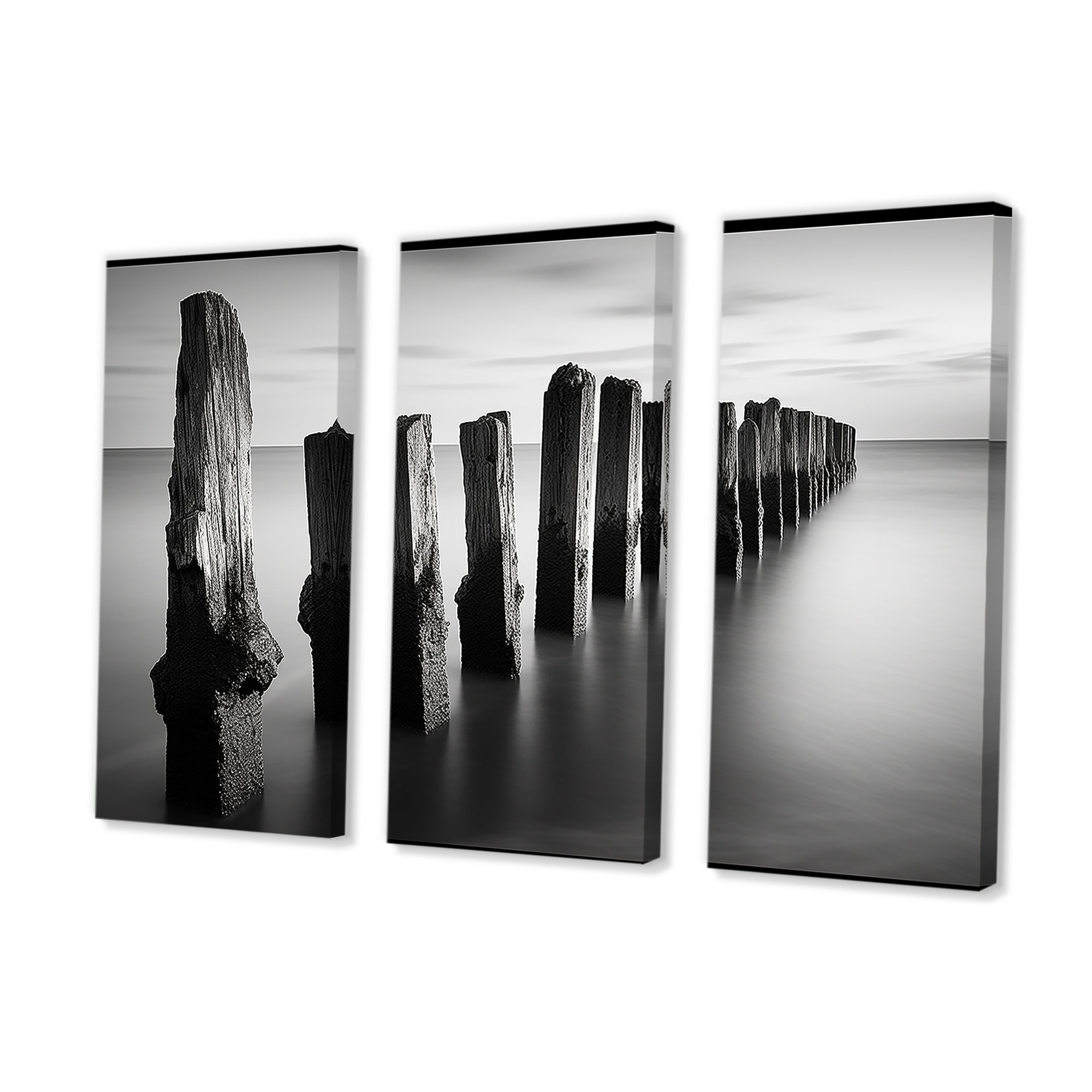 Design Art Black And White Pier Horizon II - Coastal Pier Wall Decor ...