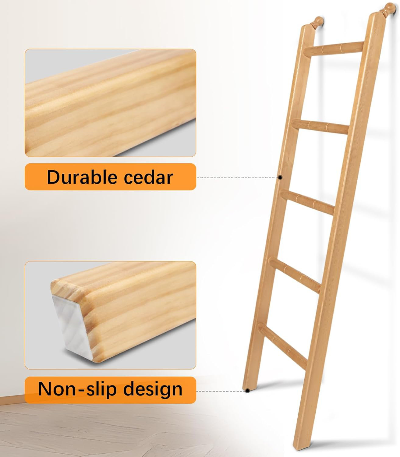 Hokku Designs Wooden Blanket Ladder Living Room Fully Assembled 5Ft (57 ...