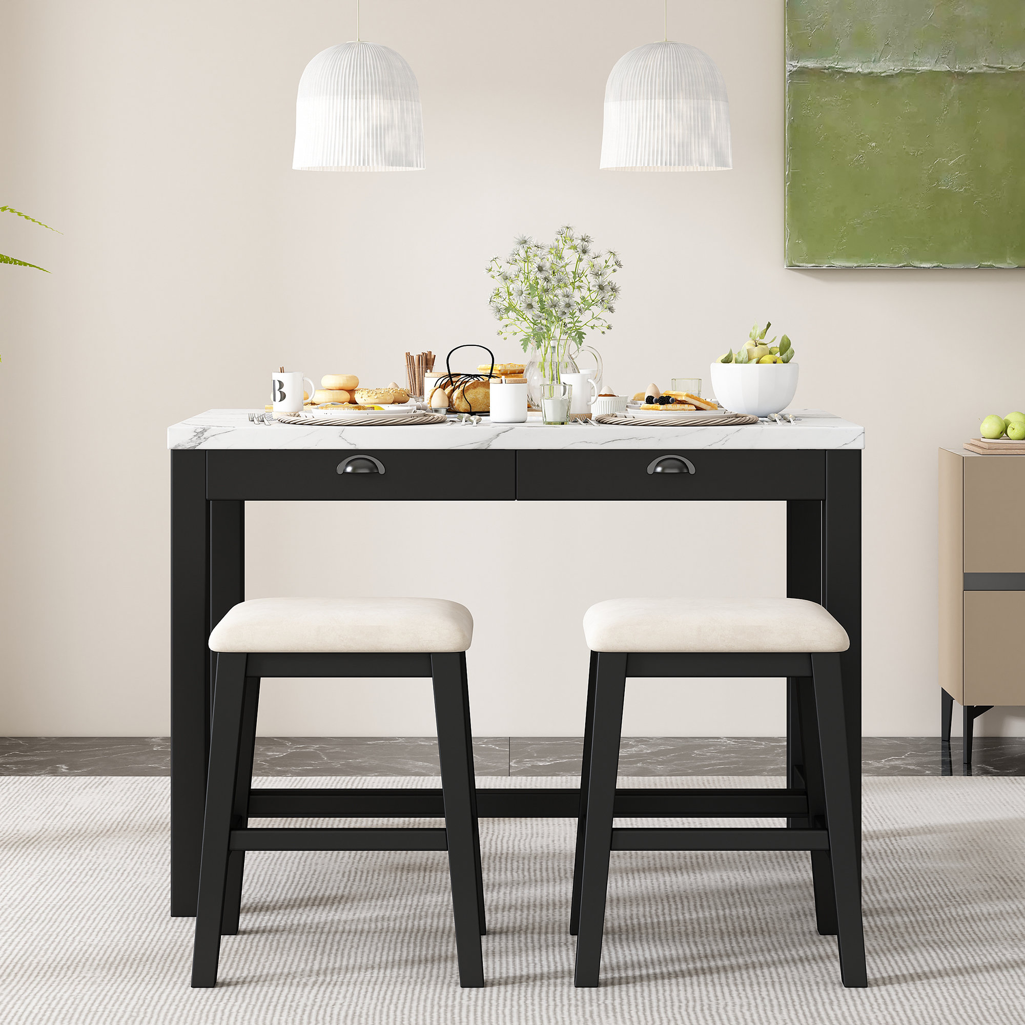 Red Barrel Studio® Ferdinand 3-piece black bar set | modern faux marble ...